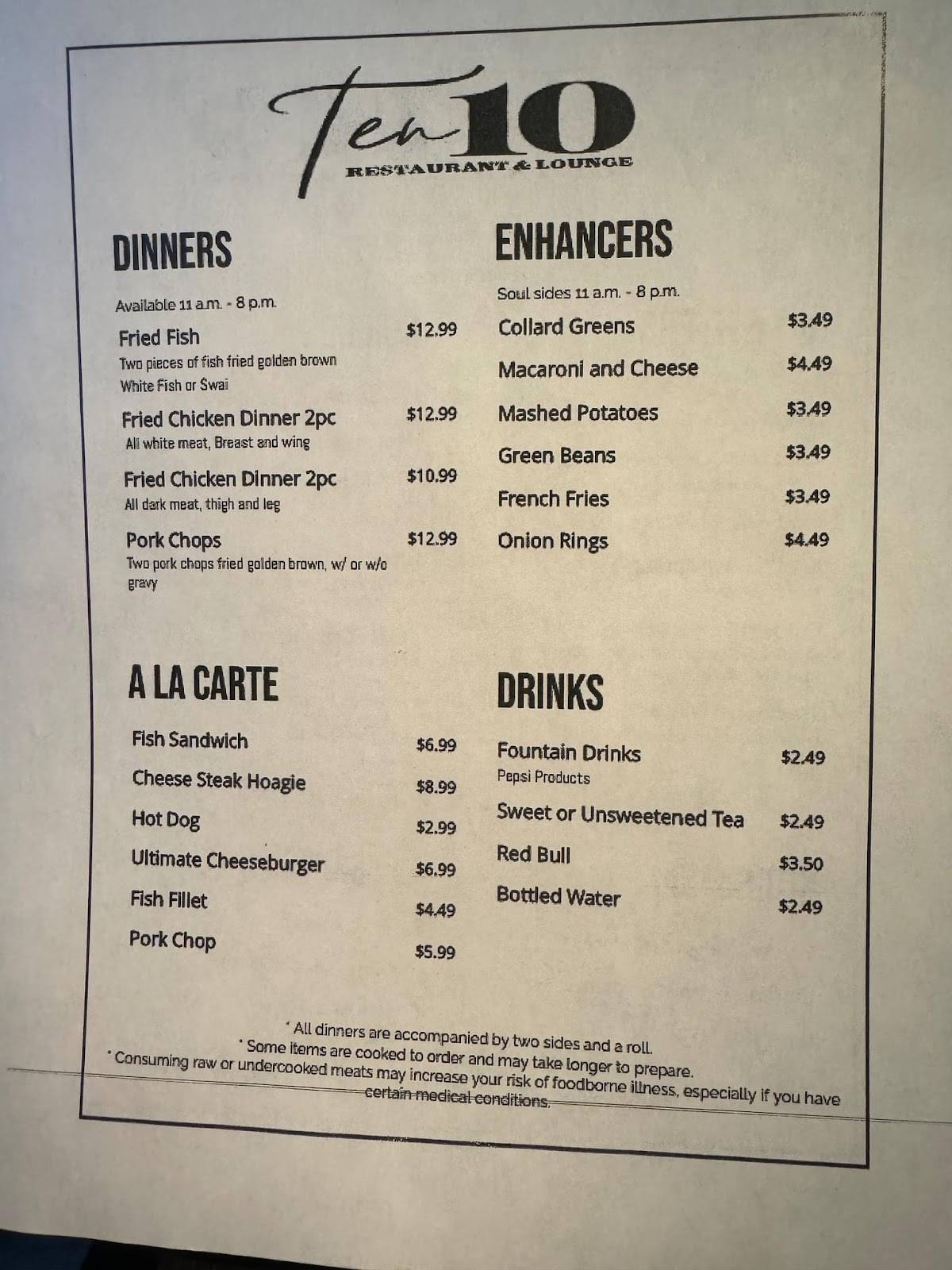 Menu at Ten Ten restaurant, Danville