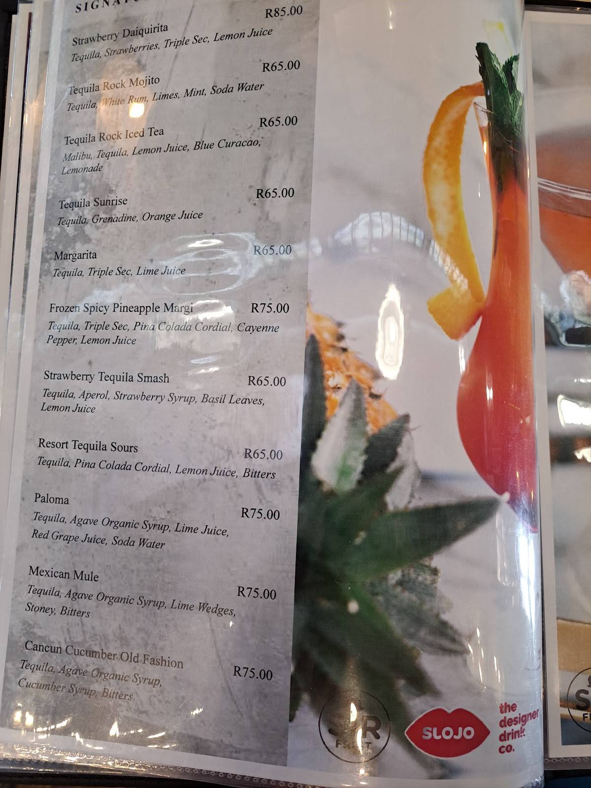 Menu at Tequila Rock restaurant, Roodepoort