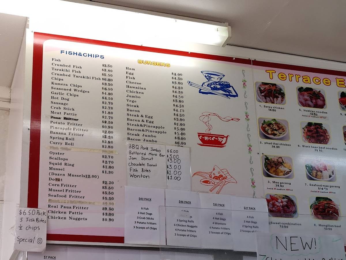 Menu at Terrace End Takeaways fast food, Palmerston North