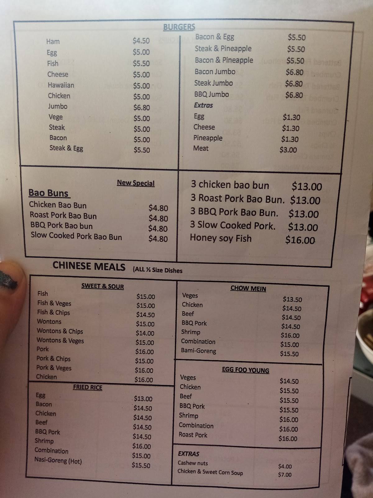 Menu at Terrace End Takeaways fast food, Palmerston North