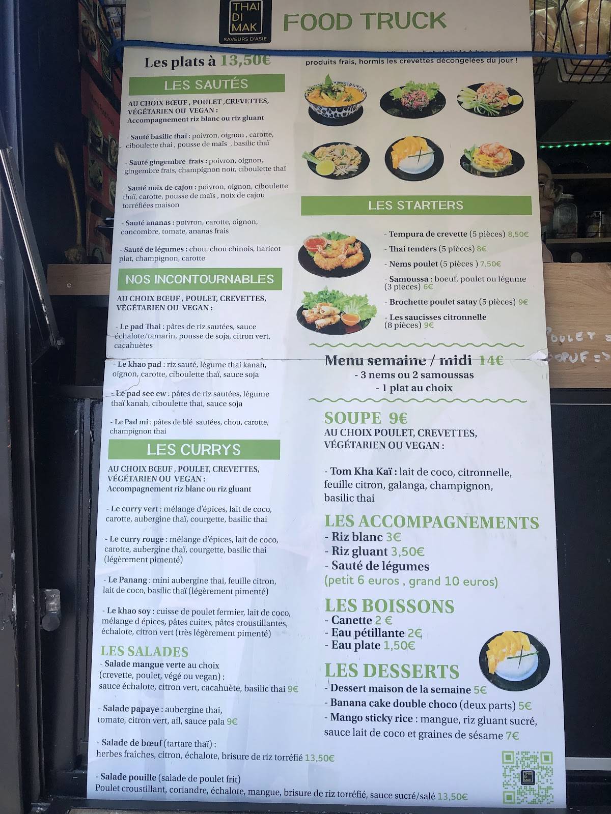 Menu au Thaï Di Mak restaurant, Dampmart