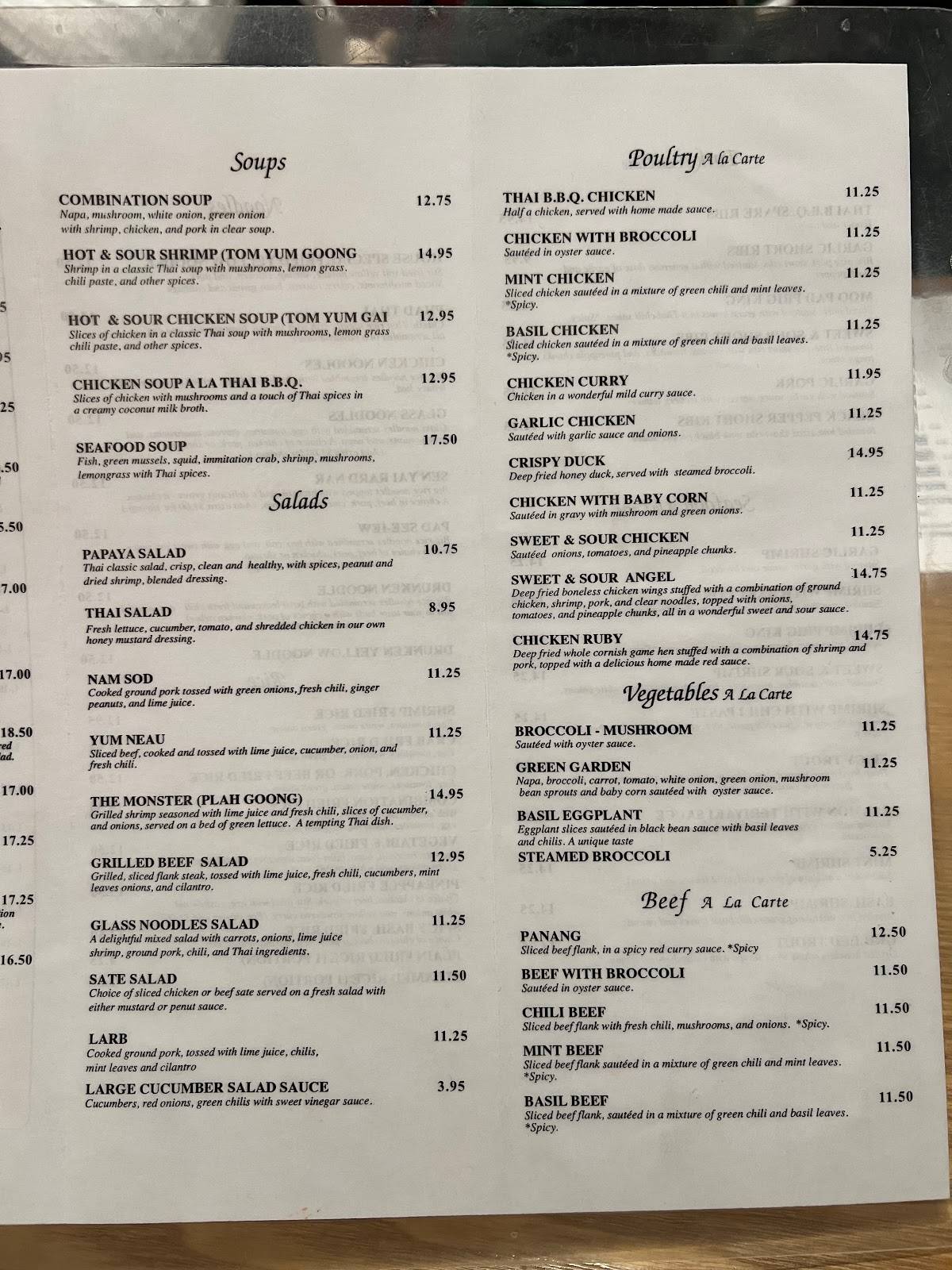 Menu at Thai Original BBQ Restaurant, Cerritos