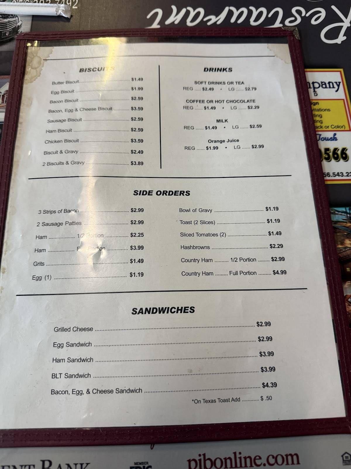 Menu at The 278 Restaurant, Gadsden, Piedmont Cutoff