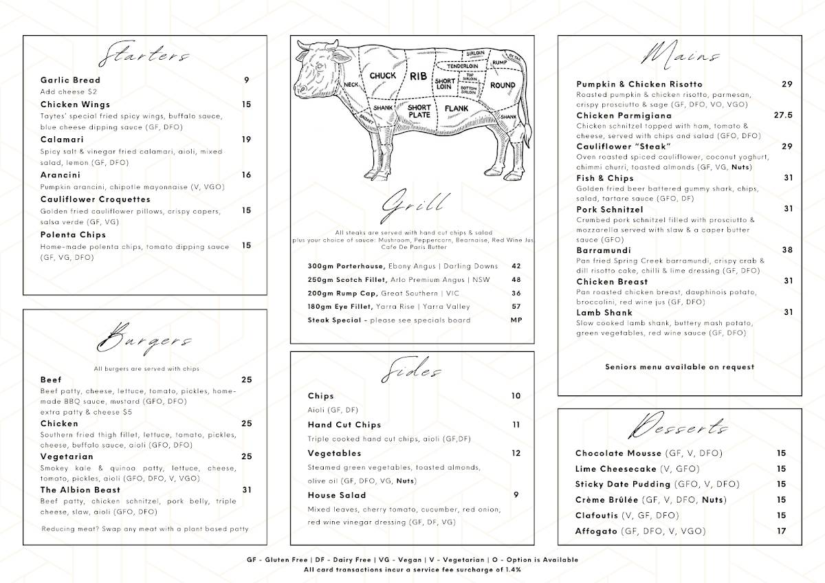Menu at The Albion Hotel Kyneton pub & bar, Kyneton