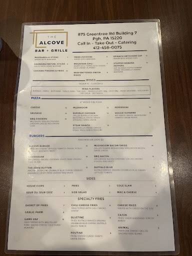 Menu at The Alcove restaurant, Pittsburgh, 875 Greentree Rd Building 7 ...