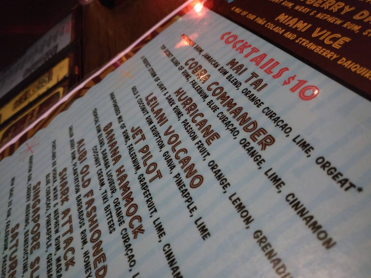 Menu at The Alibi Tiki Lounge pub & bar, Portland