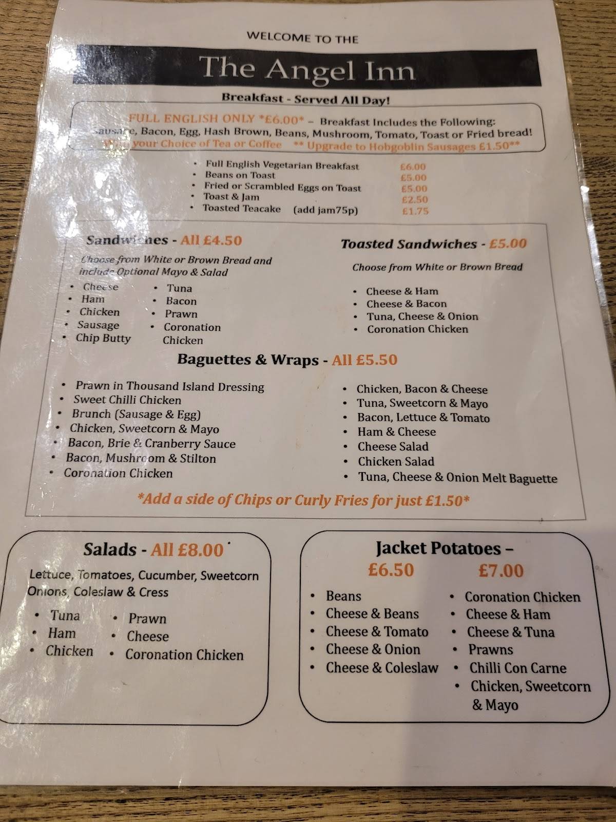 Menu at The Angel Inn pub & bar, Witney