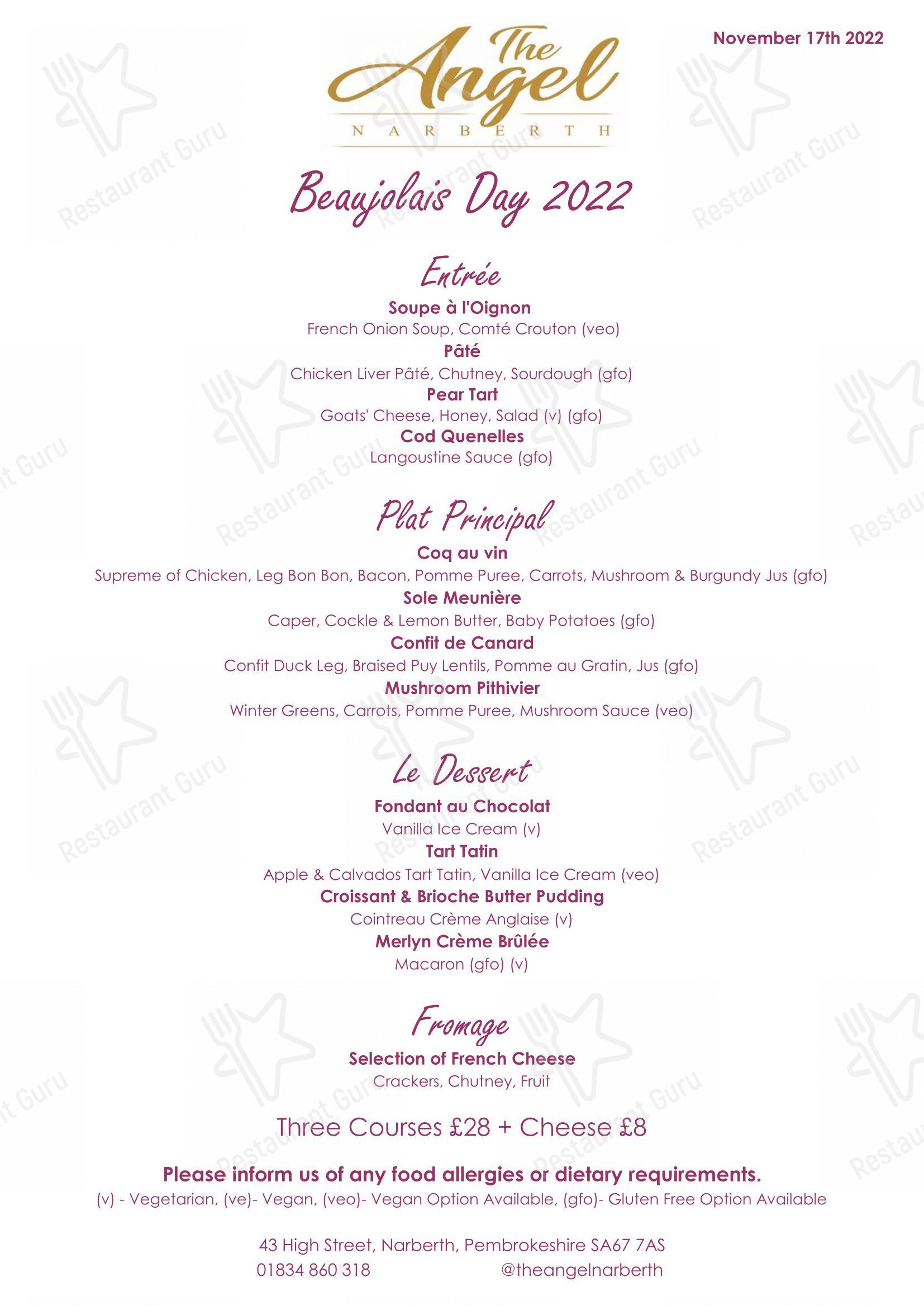 Menu at The Angel Narberth pub & bar, Narberth