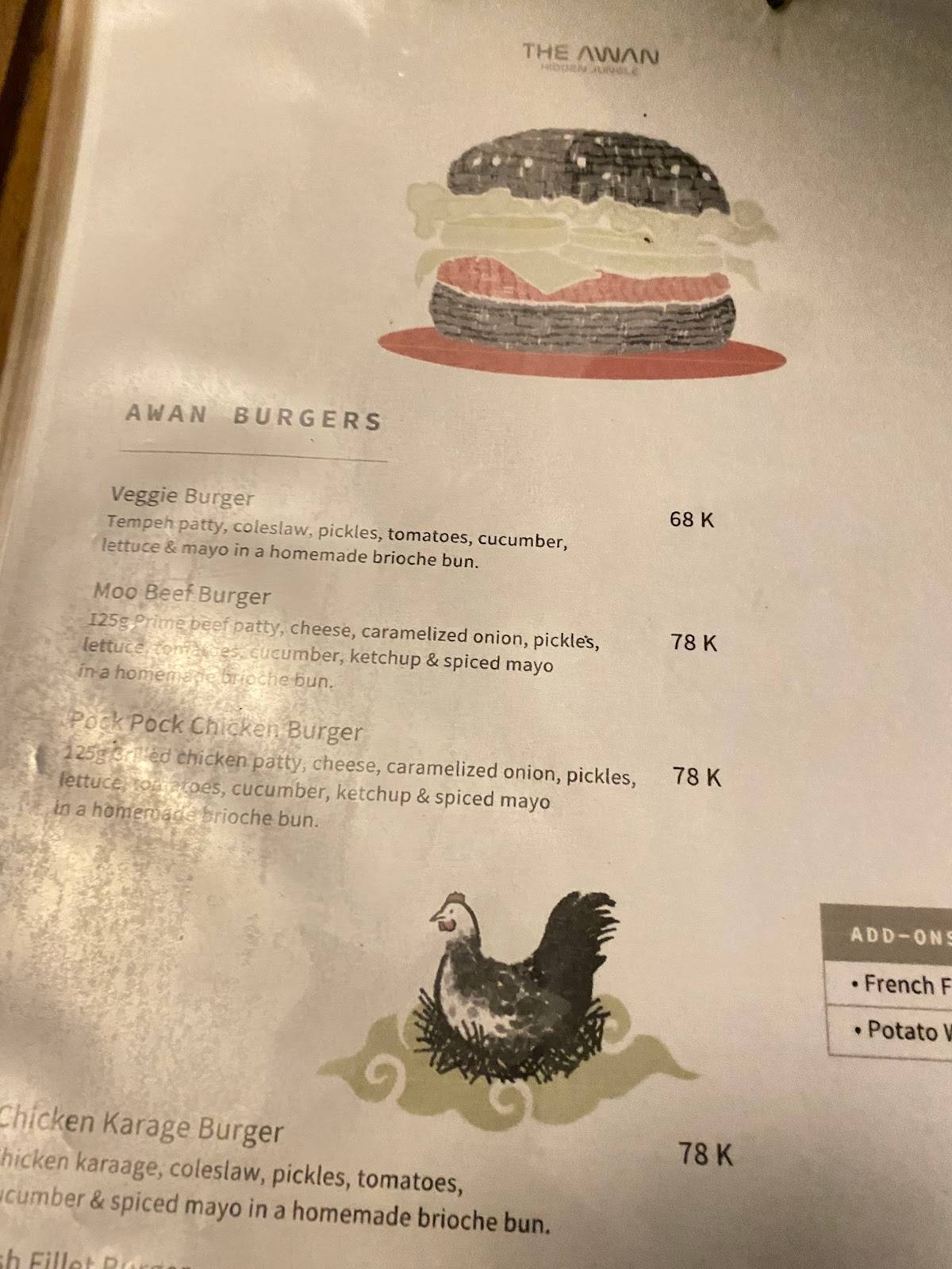 Menu at The Awan Lounge pub & bar, Jakarta