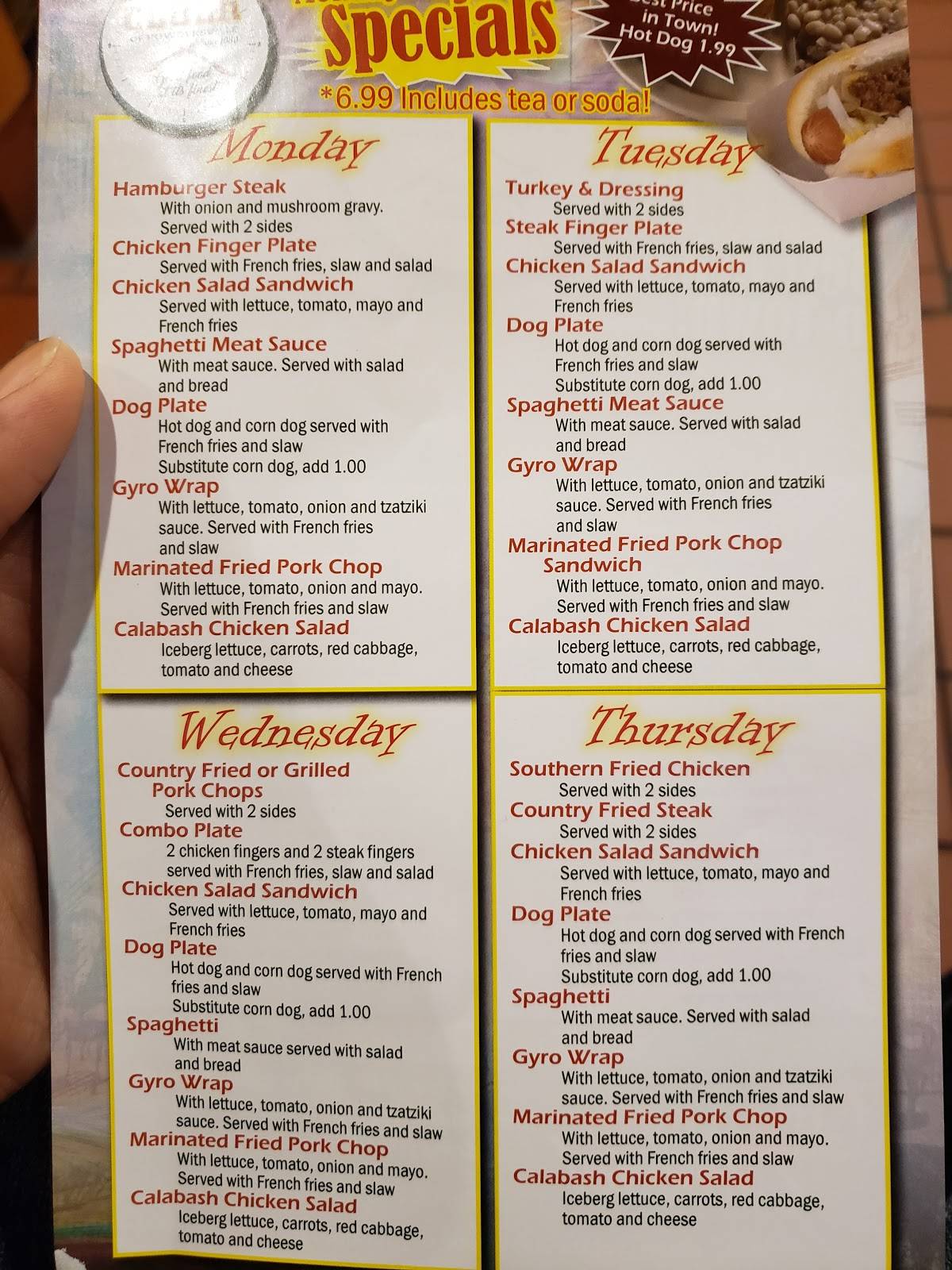 Menu at The BIG Clock of Powdersville restaurant, Greenville, SC-153