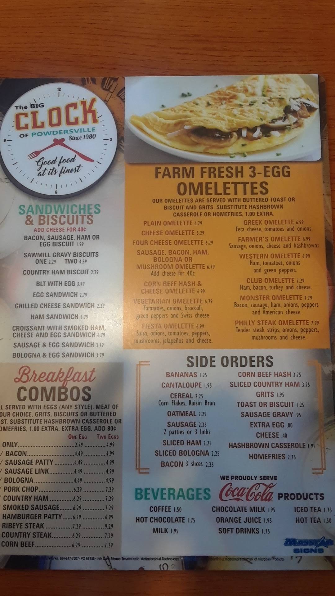 Menu at The BIG Clock of Powdersville restaurant, Greenville, SC-153