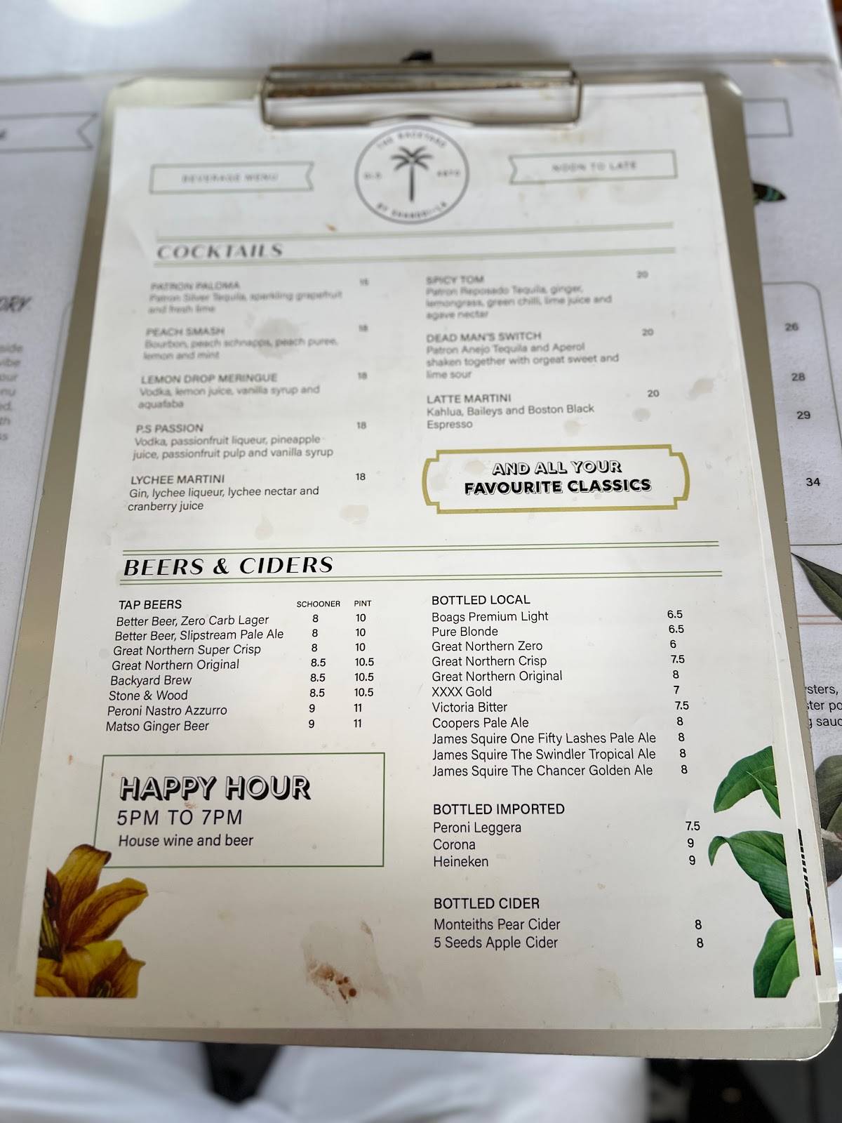 Menu at The Backyard Cairns restaurant, Cairns