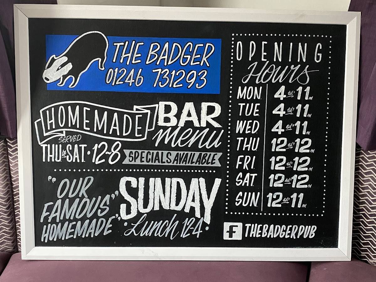 Menu at The Badger pub & bar, Chesterfield, The Badger