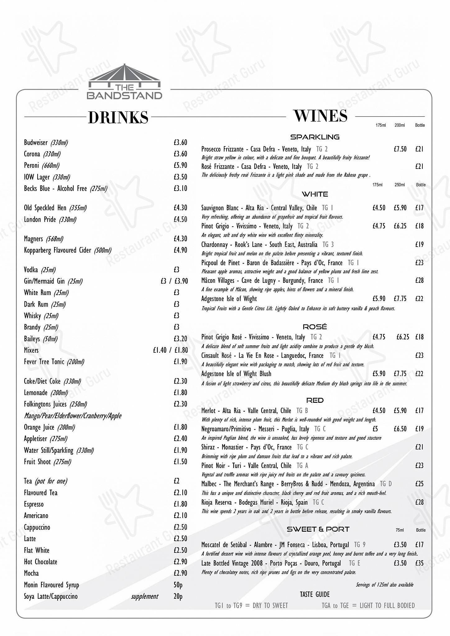 Menu at The Bandstand Restaurant, Sandown