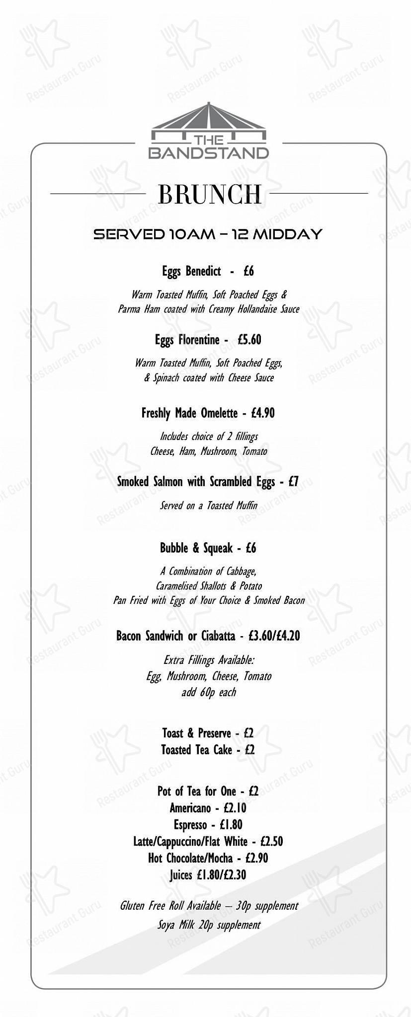 Menu at The Bandstand Restaurant, Sandown