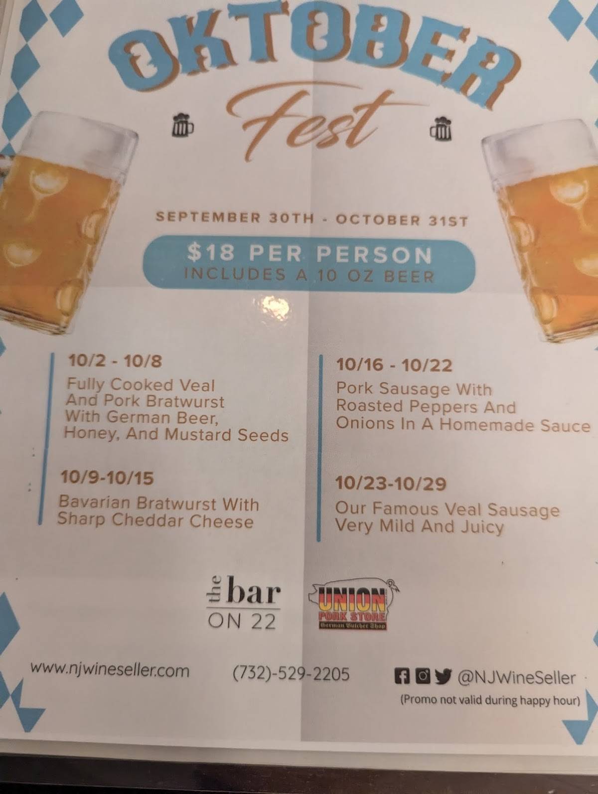 Menu at The Bar on 22, Green Brook Township