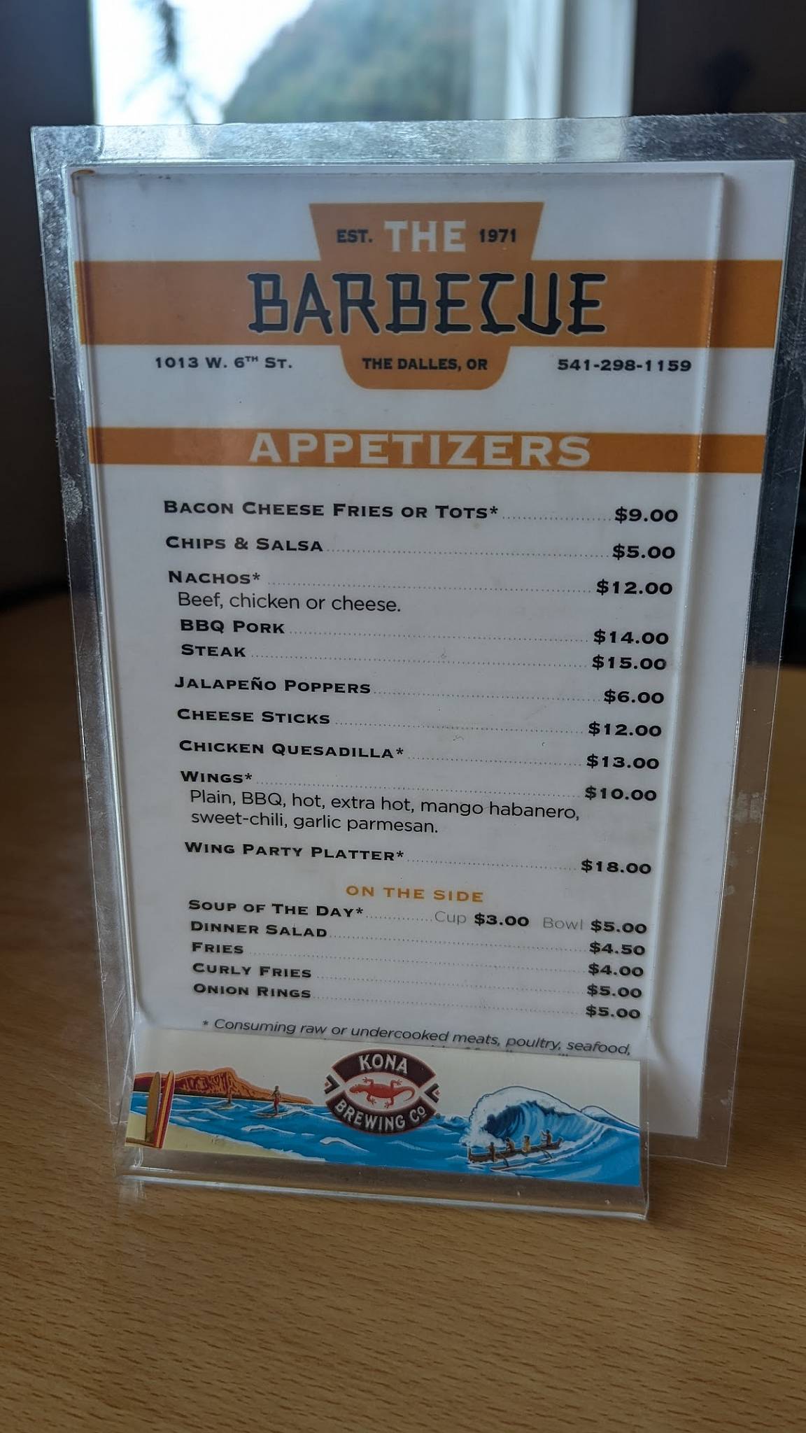 Menu at The Barbecue, The Dalles