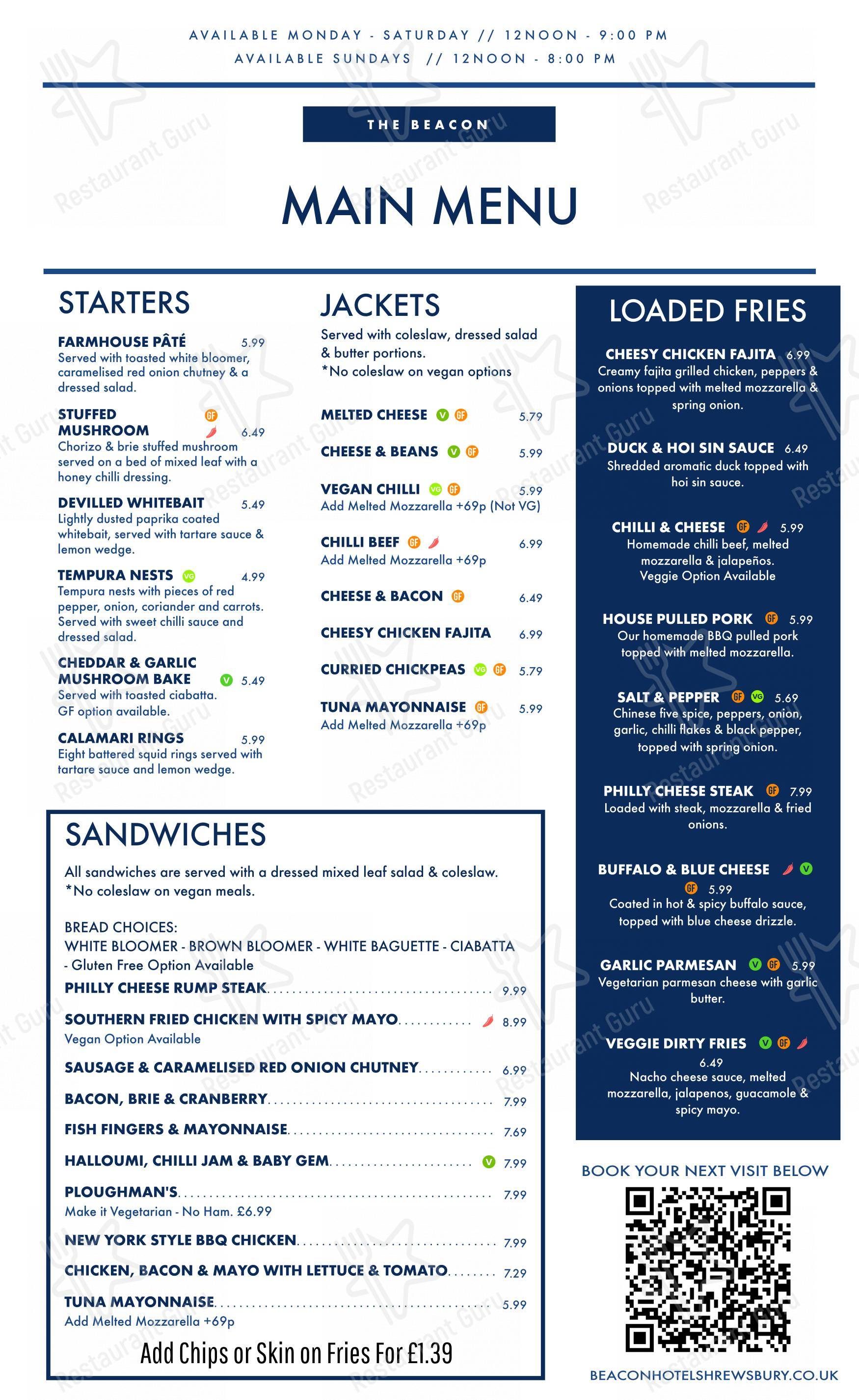 Menu at The Beacon pub & bar, Shrewsbury