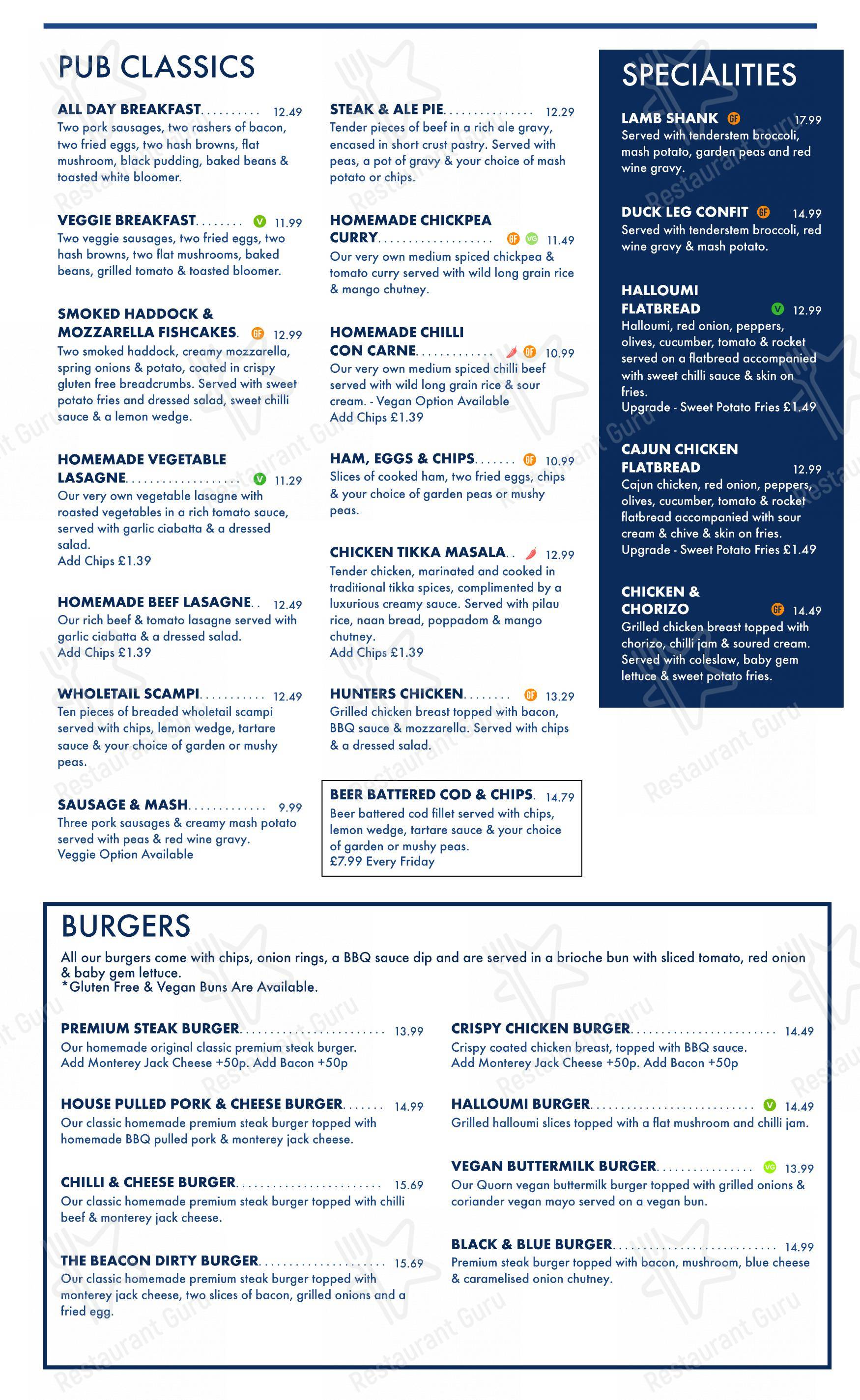 Menu at The Beacon pub & bar, Shrewsbury