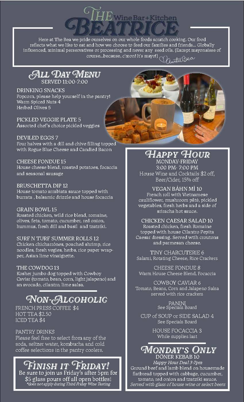Menu at The Beatrice pub & bar, Medford