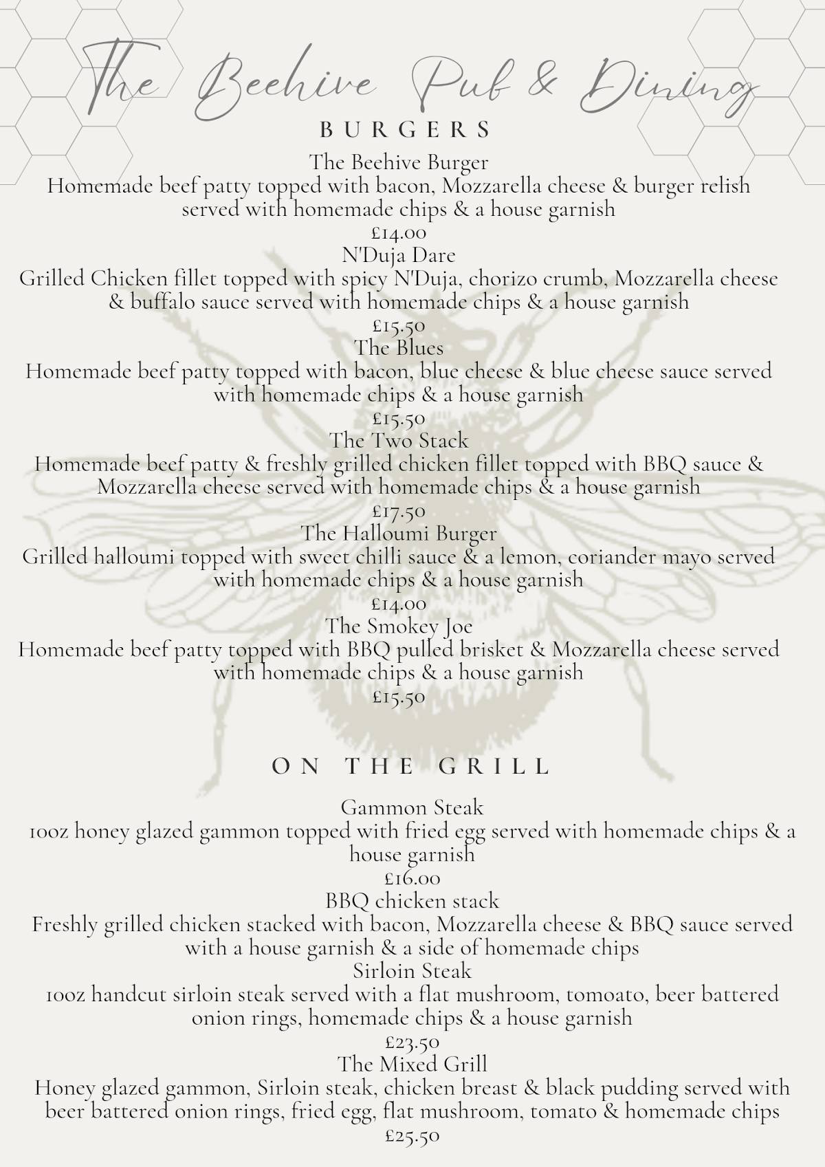 Menu at The Beehive Pub & Dining, Sowerby Bridge