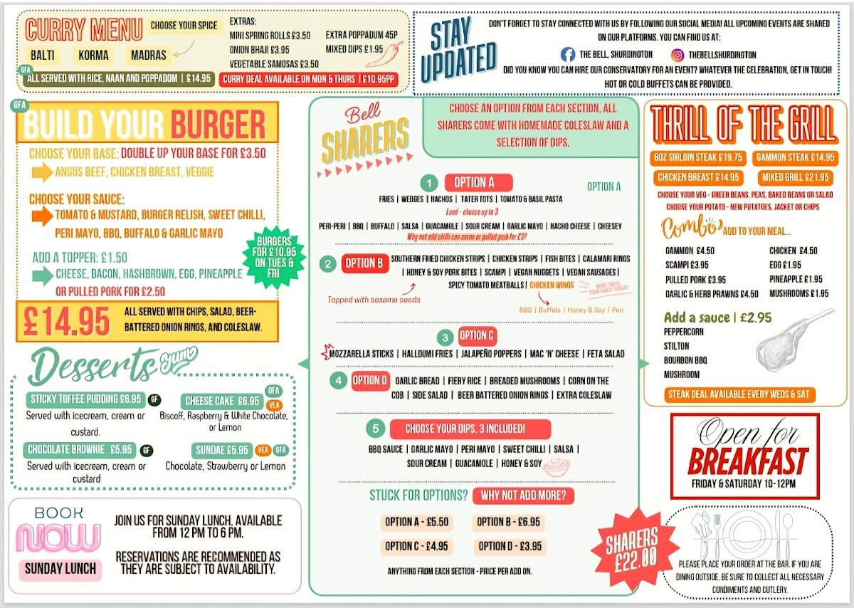 Menu at The Bell Inn Shurdington pub & bar, Cheltenham, Shurdington Rd