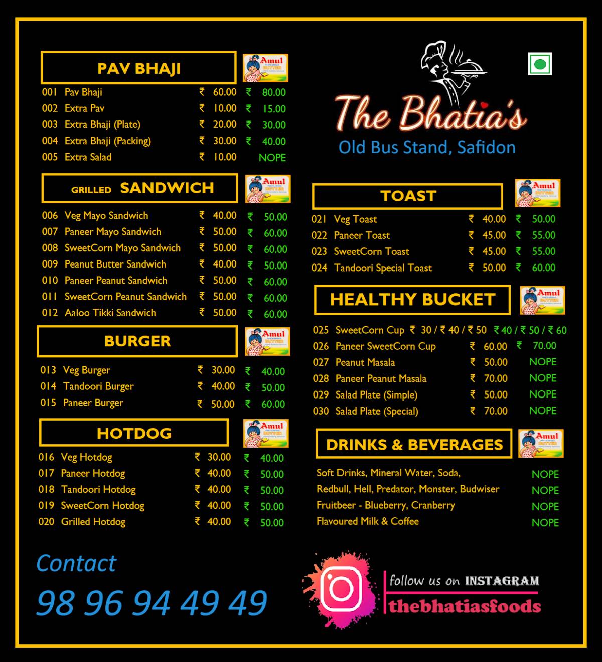 Menu at The Bhatia's Foods, Safidon