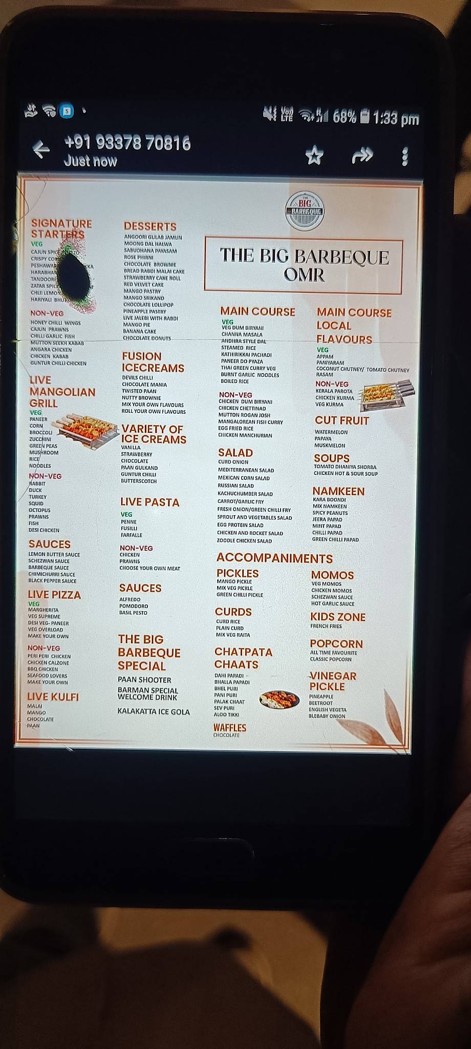 Menu at The Big Barbeque - Buffet - Chennai - OMR, Chennai