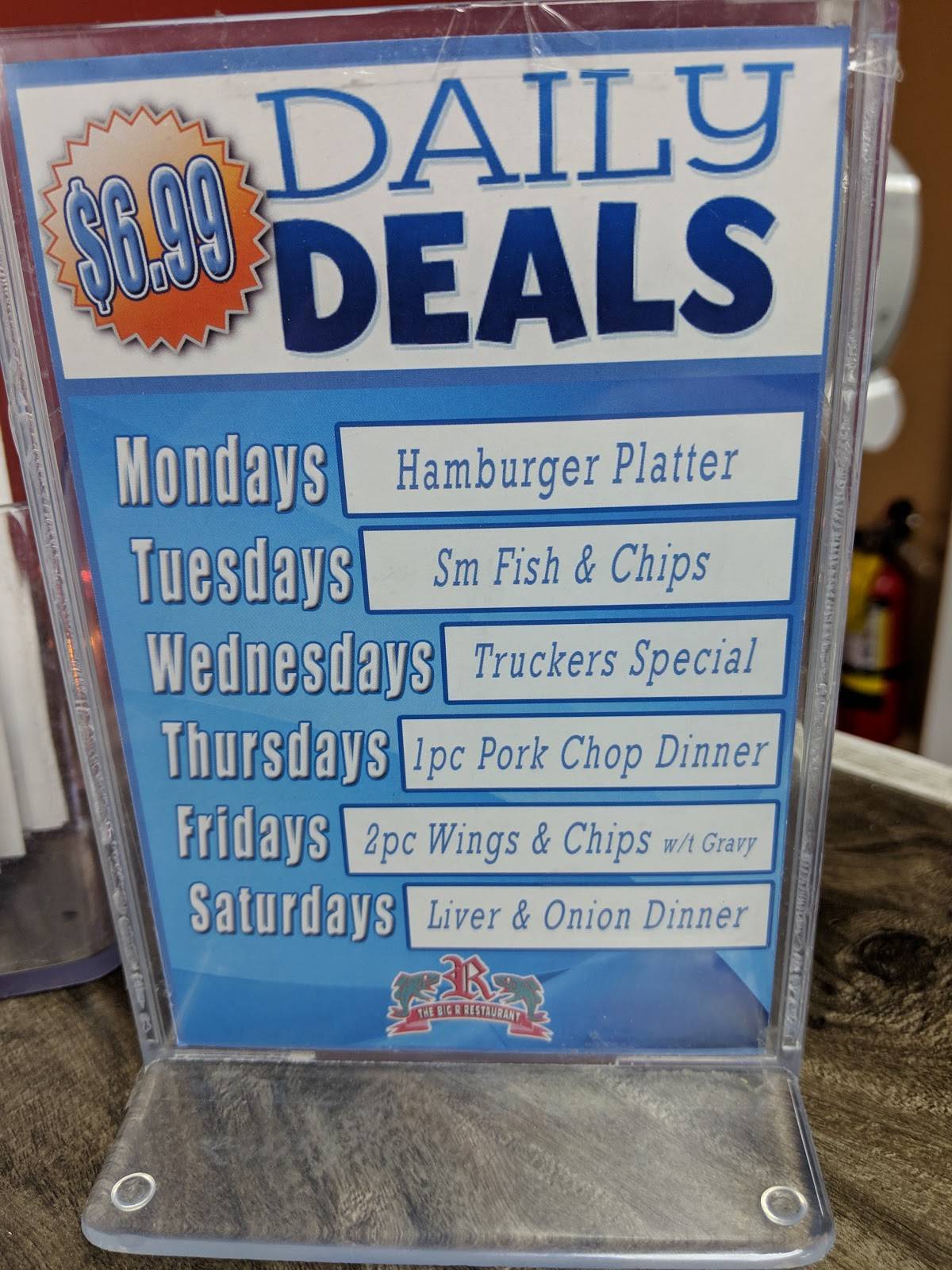 Menu at The Big R Restaurant, St. John's, 201 Blackmarsh Rd