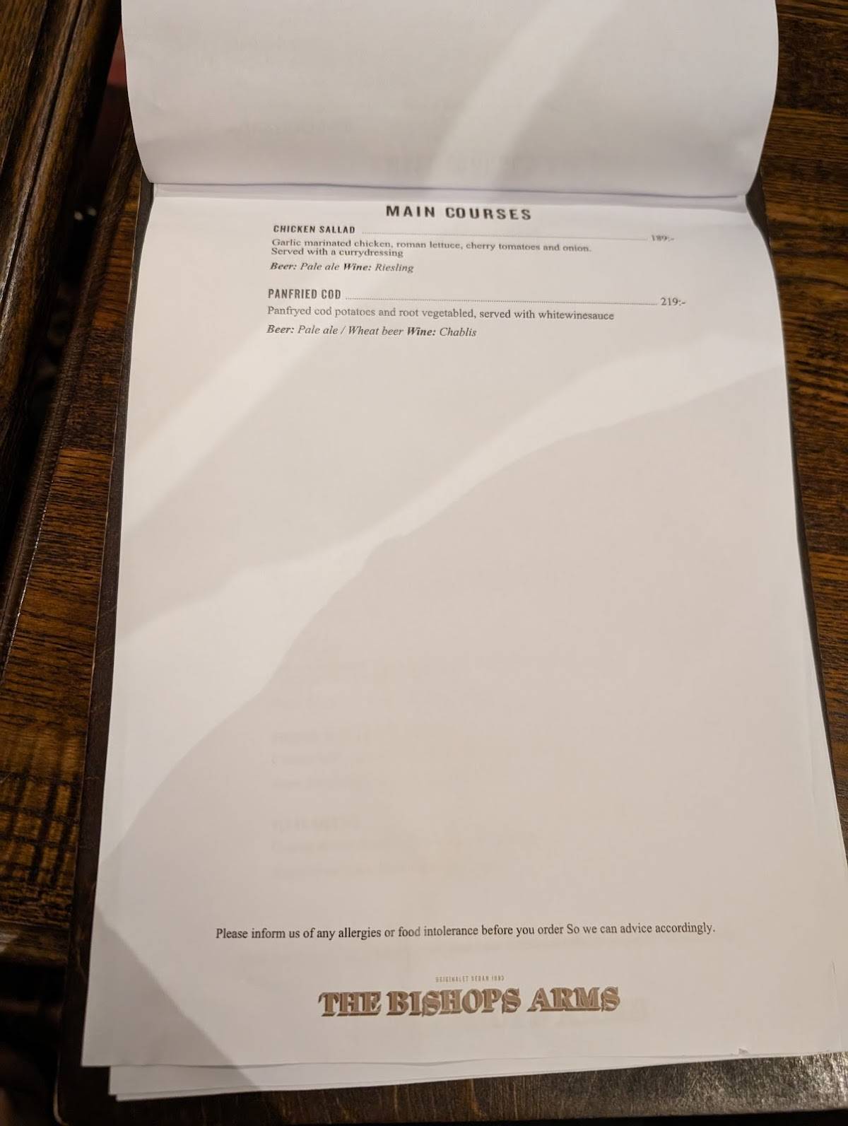 Menu at The Bishops Arms - Skellefteå restaurant, Skellefteå