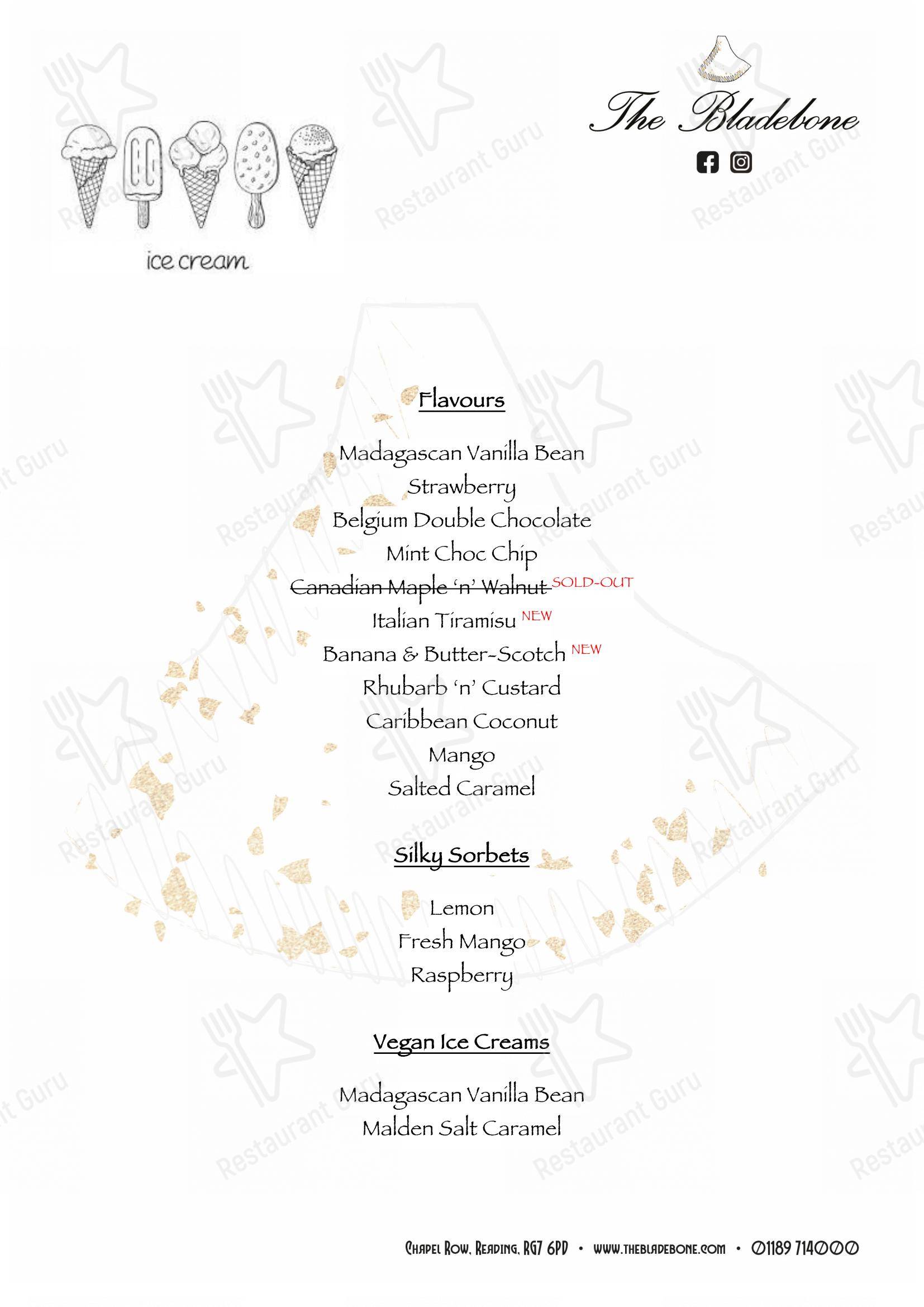 Menu at The Bladebone Inn pub & bar, Beenham