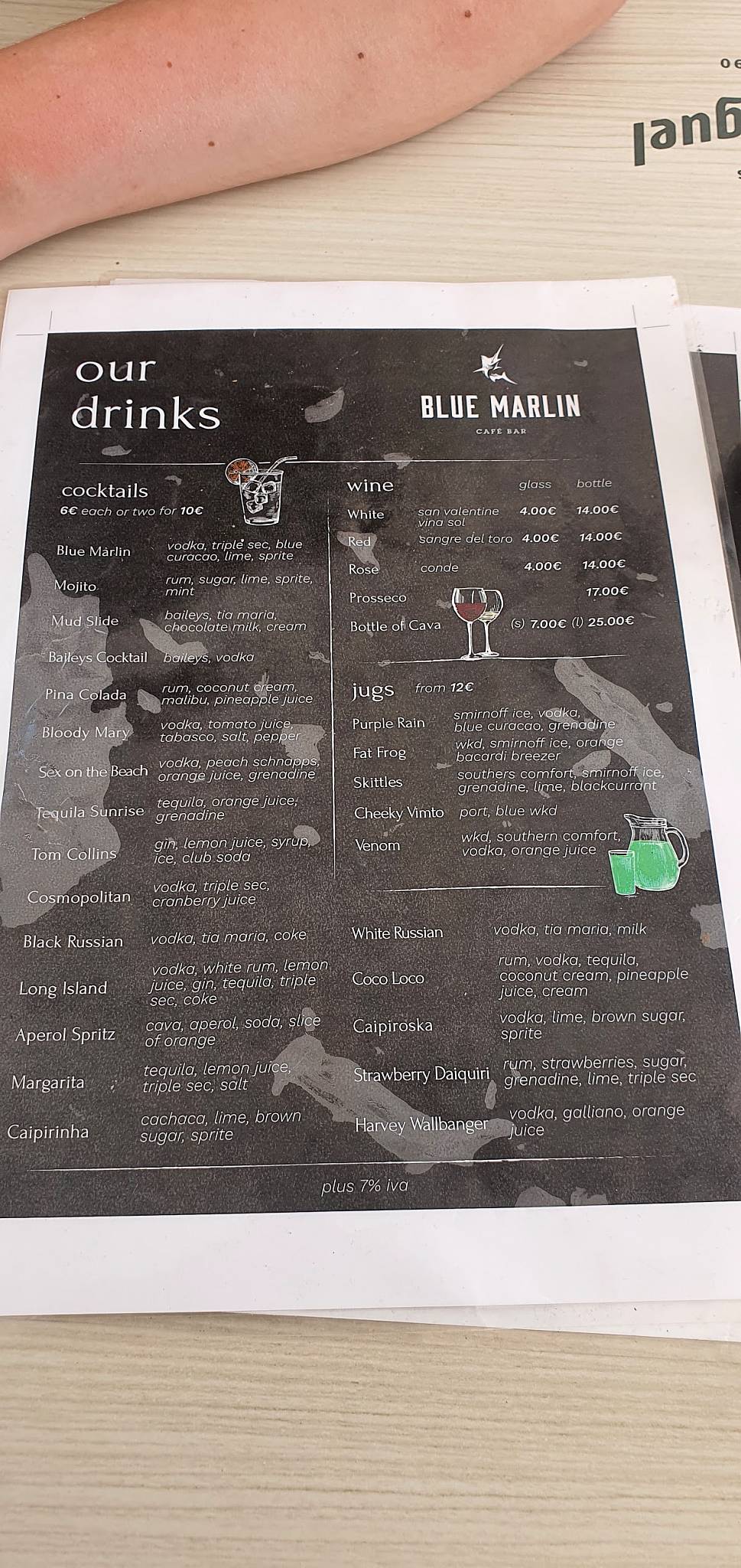 Menu at The Blue Marlin pub & bar, Tías