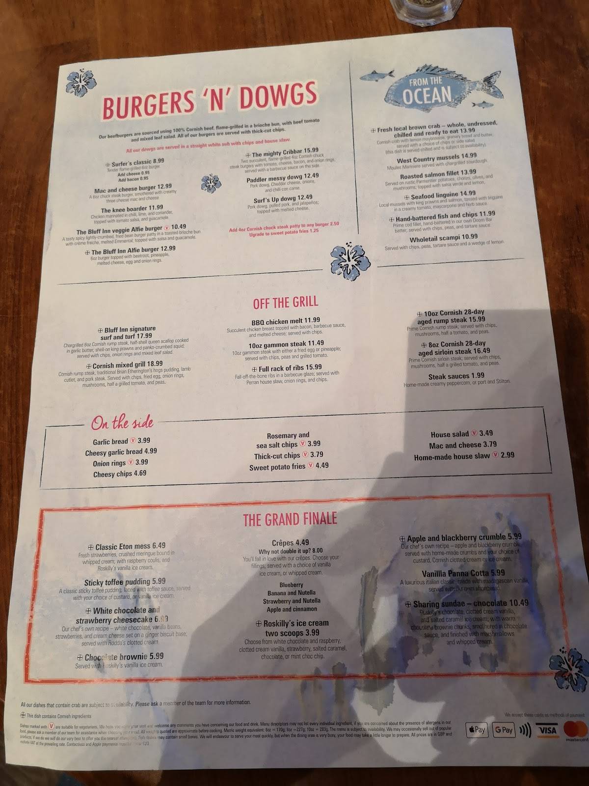 Menu at The Bluff Inn pub & bar, Hayle
