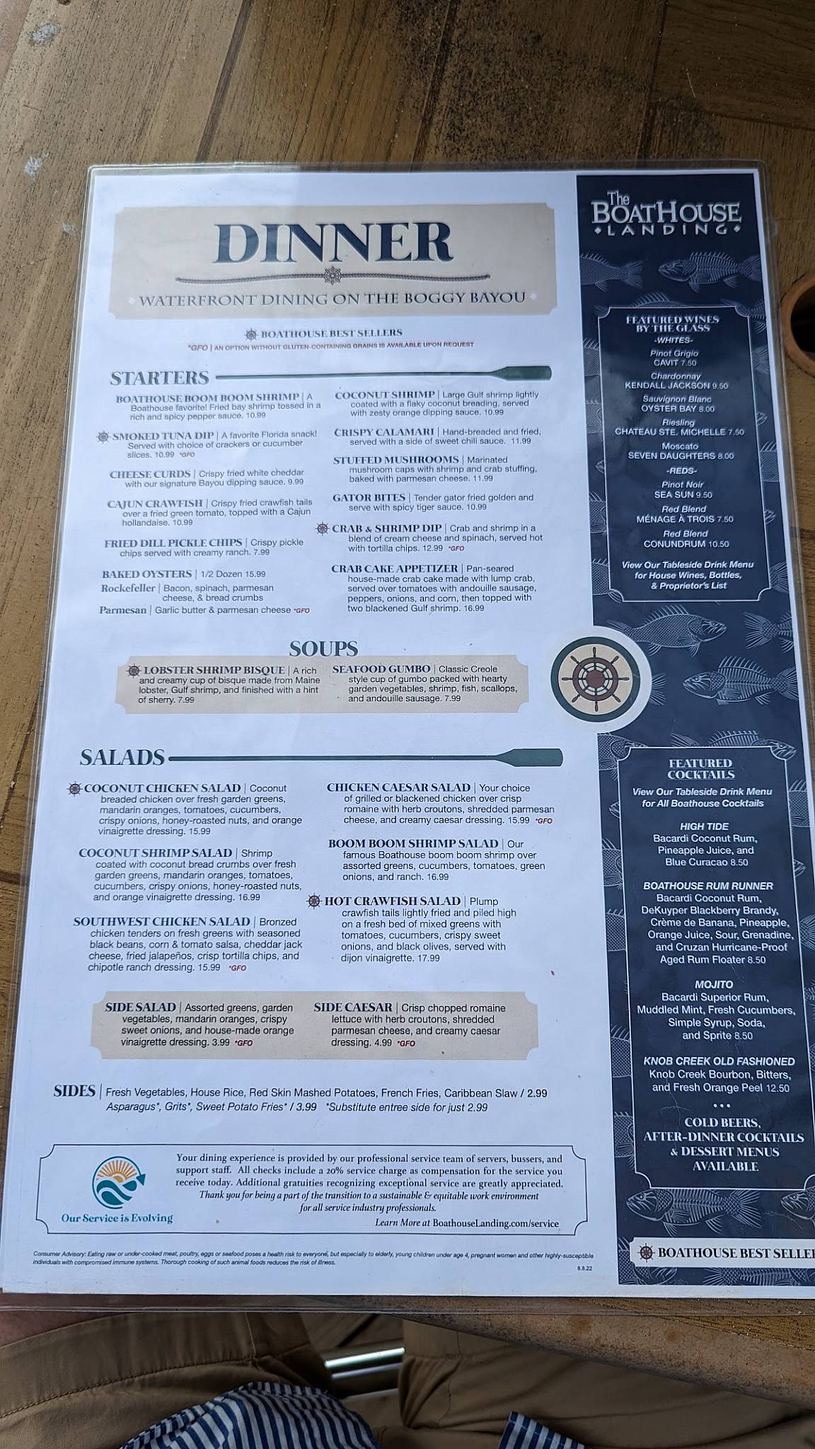 Menu at The Boathouse Landing restaurant, Valparaiso