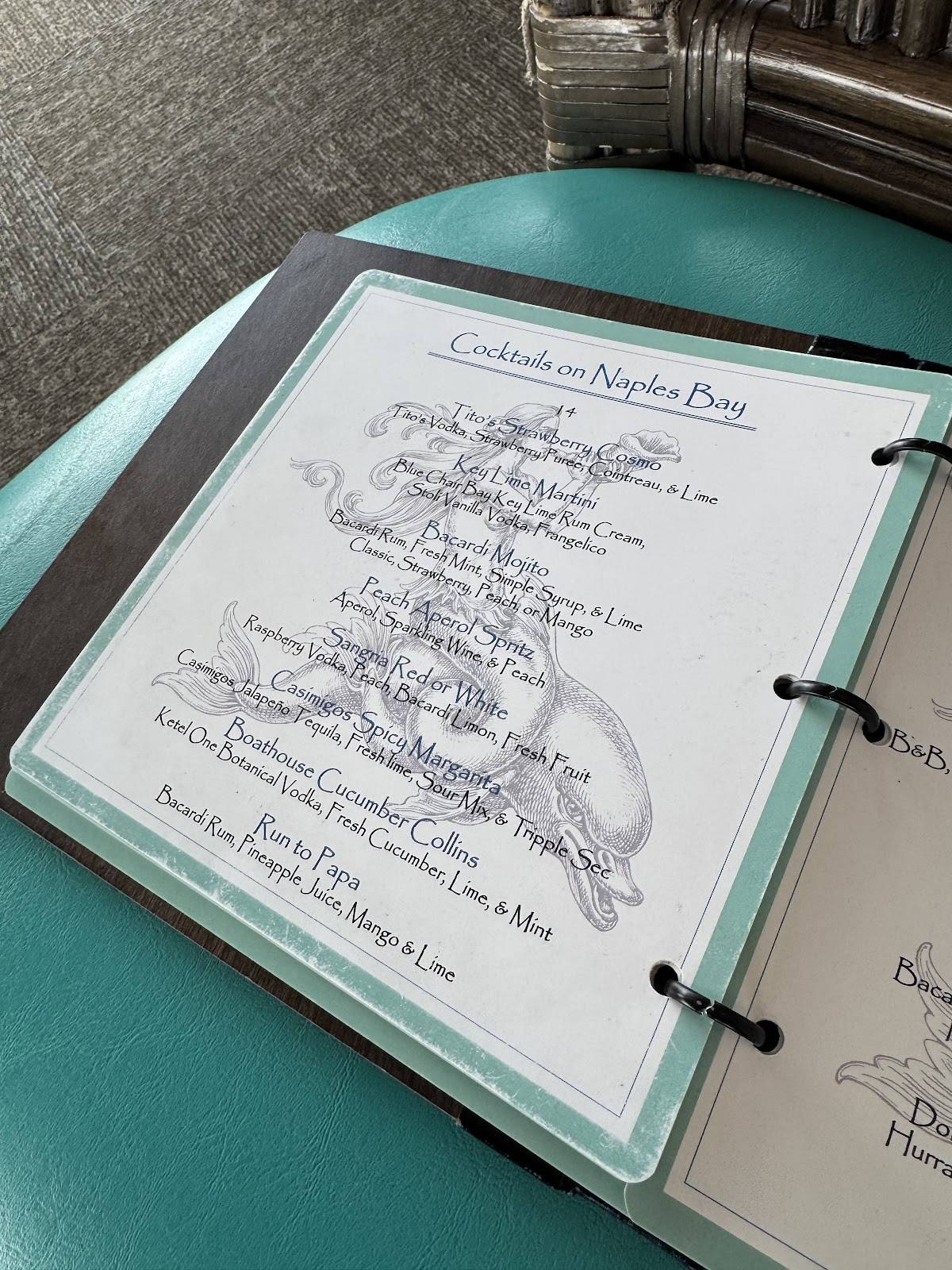 Menu at The Boathouse On Naples Bay restaurant, Naples