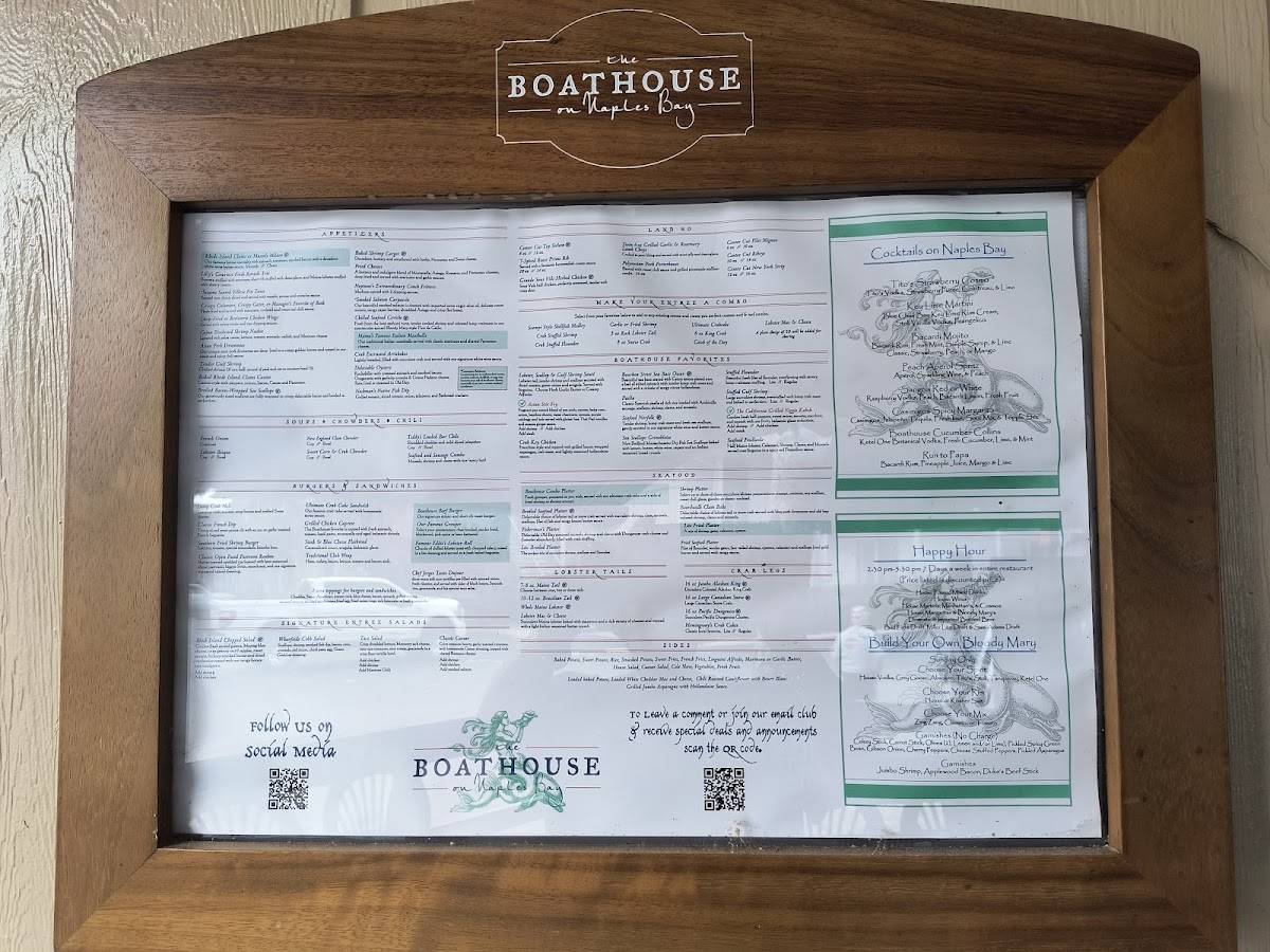 Menu at The Boathouse On Naples Bay restaurant, Naples