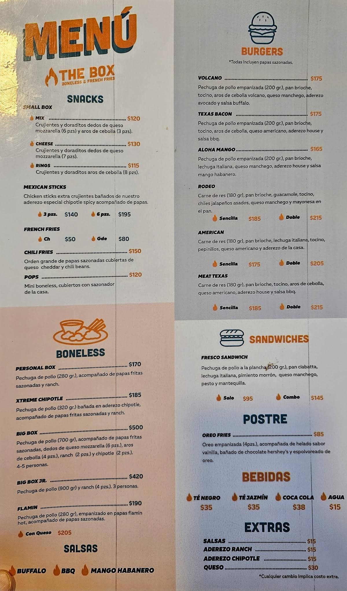 Carta del restaurante The Box - Boneless, Mexicali