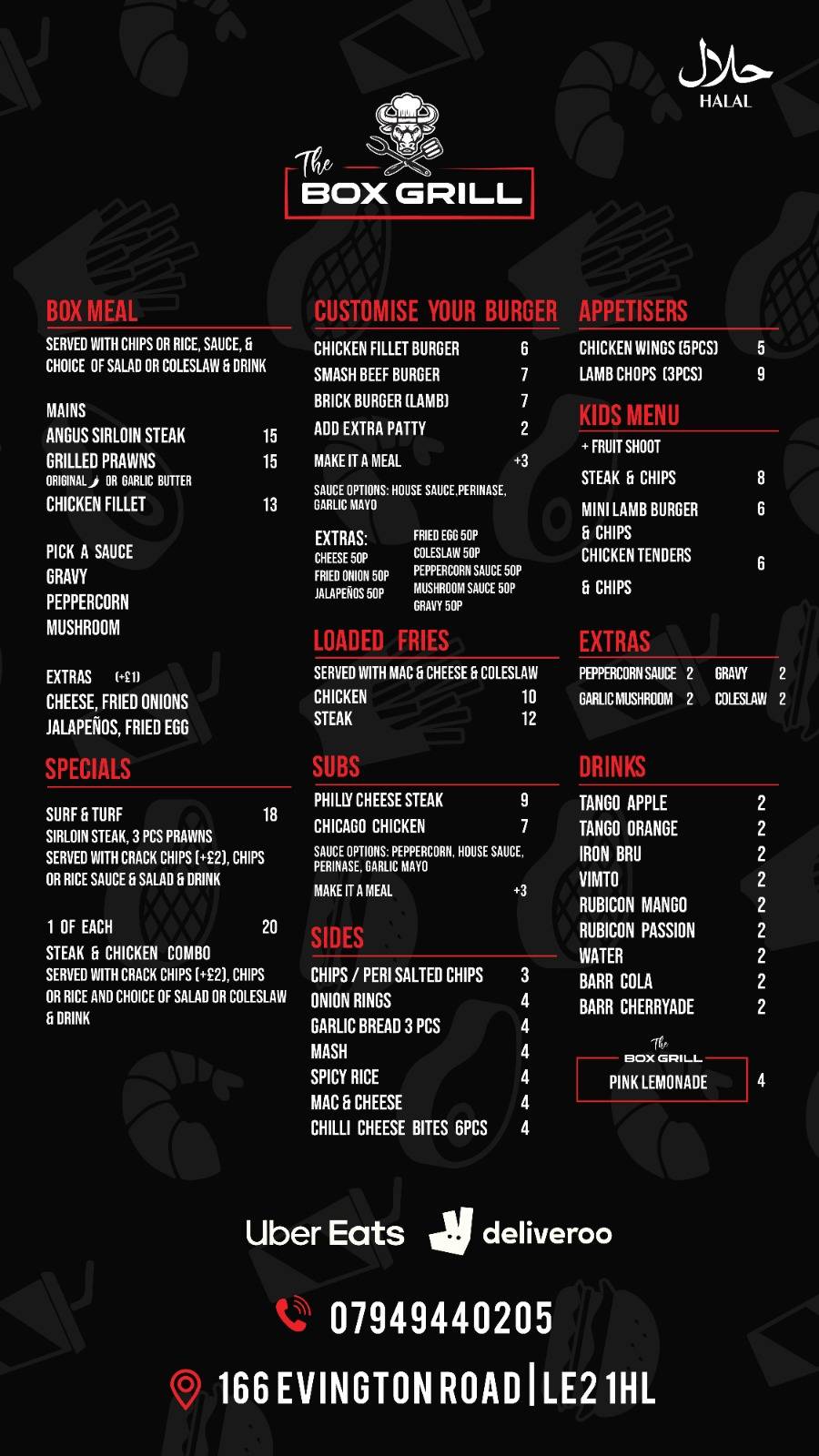 Carta del restaurante The Box Grill, Leicester