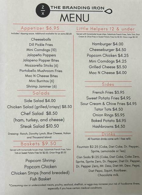 Menu at The Branding Iron pub & bar, Cook
