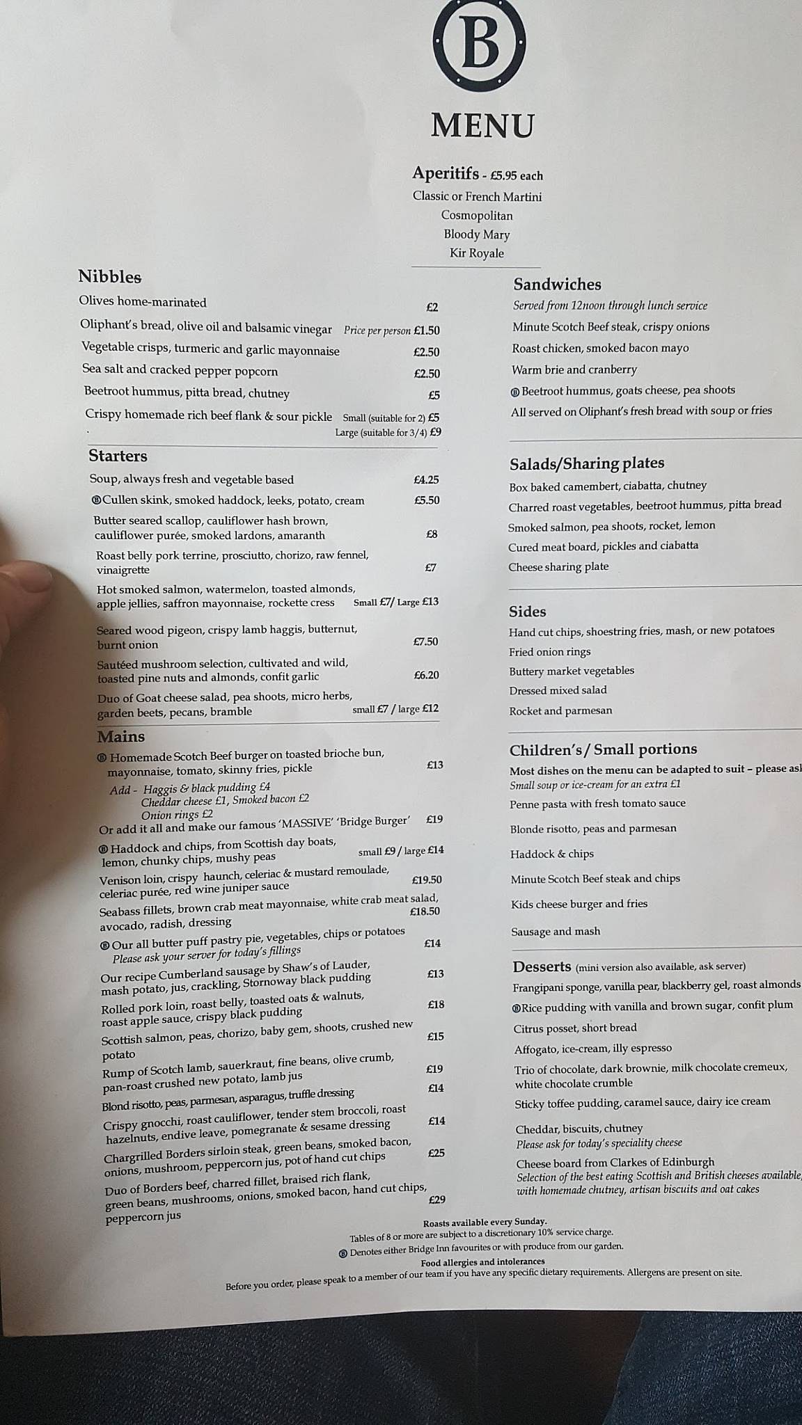 Menu at The Bridge Inn pub & bar, Ratho