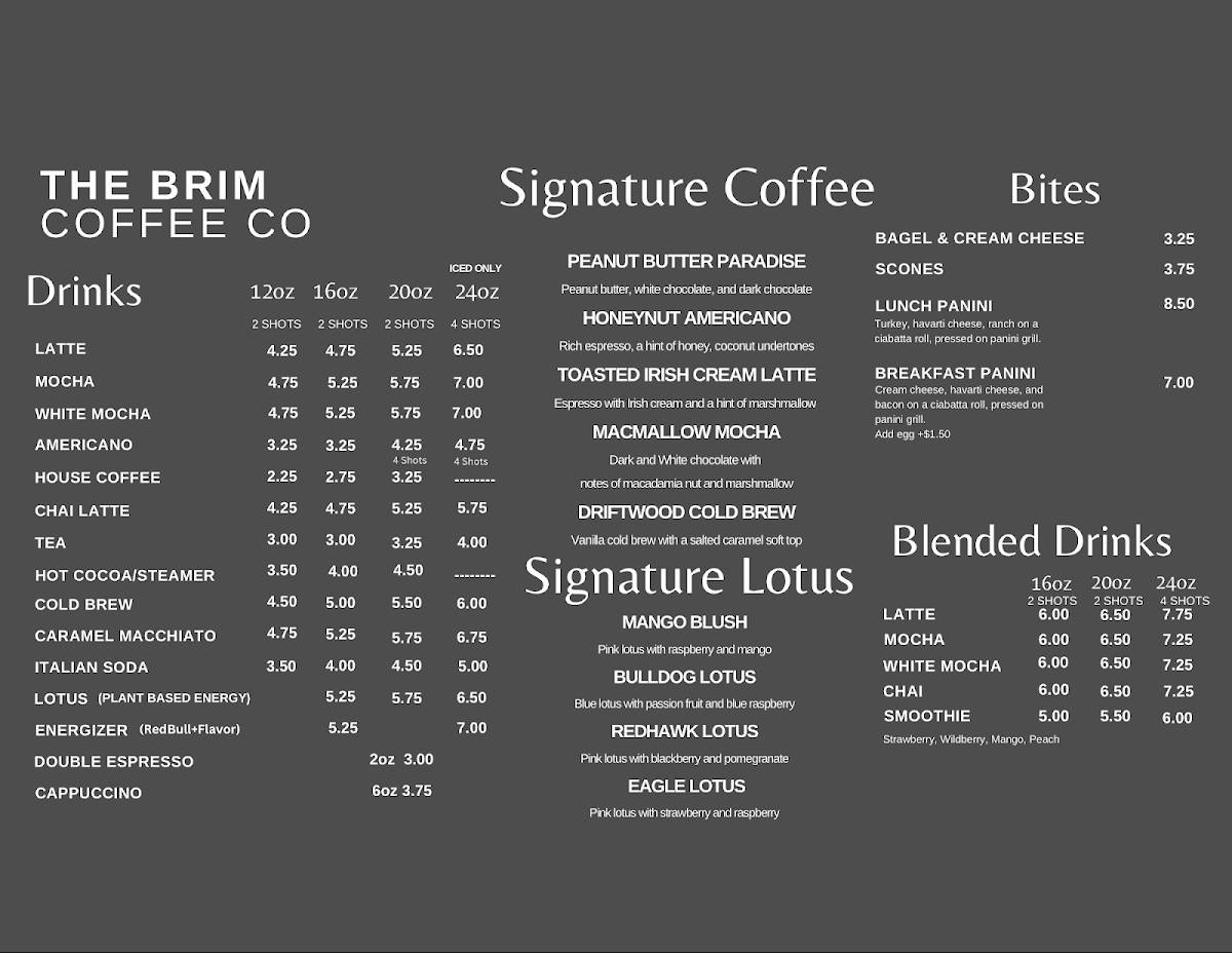 Menu at The Brim Coffee Co. pub & bar, Albany, 630 NW Hickory St