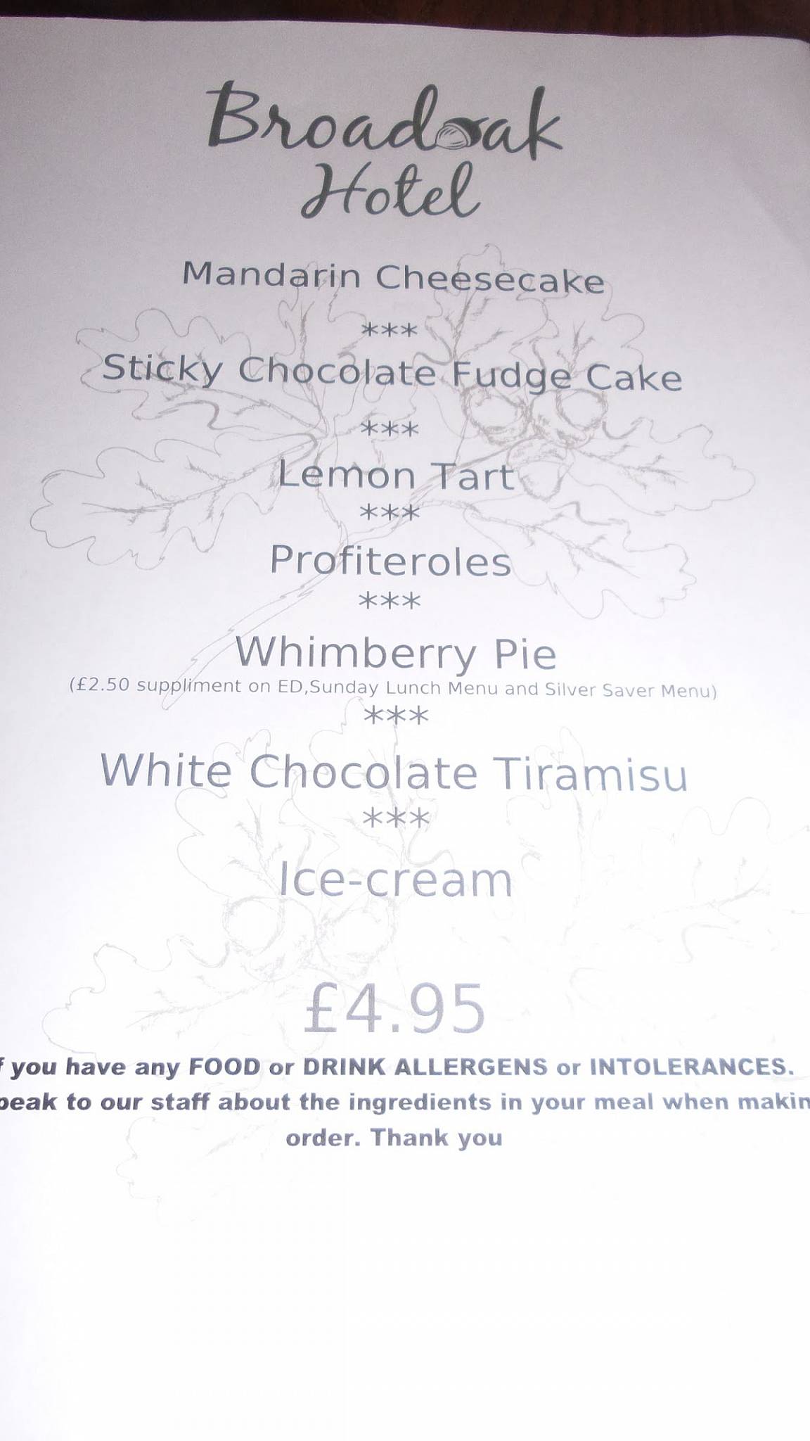 Menu at Broadoak Hotel, Ashton pub & bar, Ashton-under-Lyne
