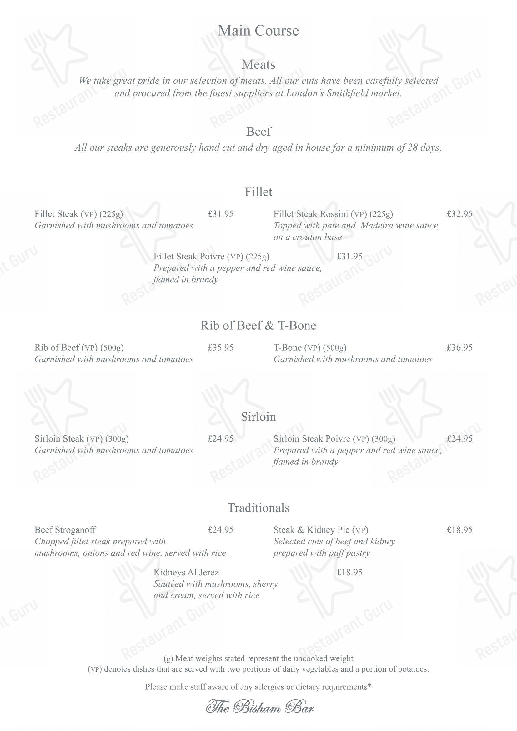 Menu at The Bull Inn Bisham pub & bar, Marlow