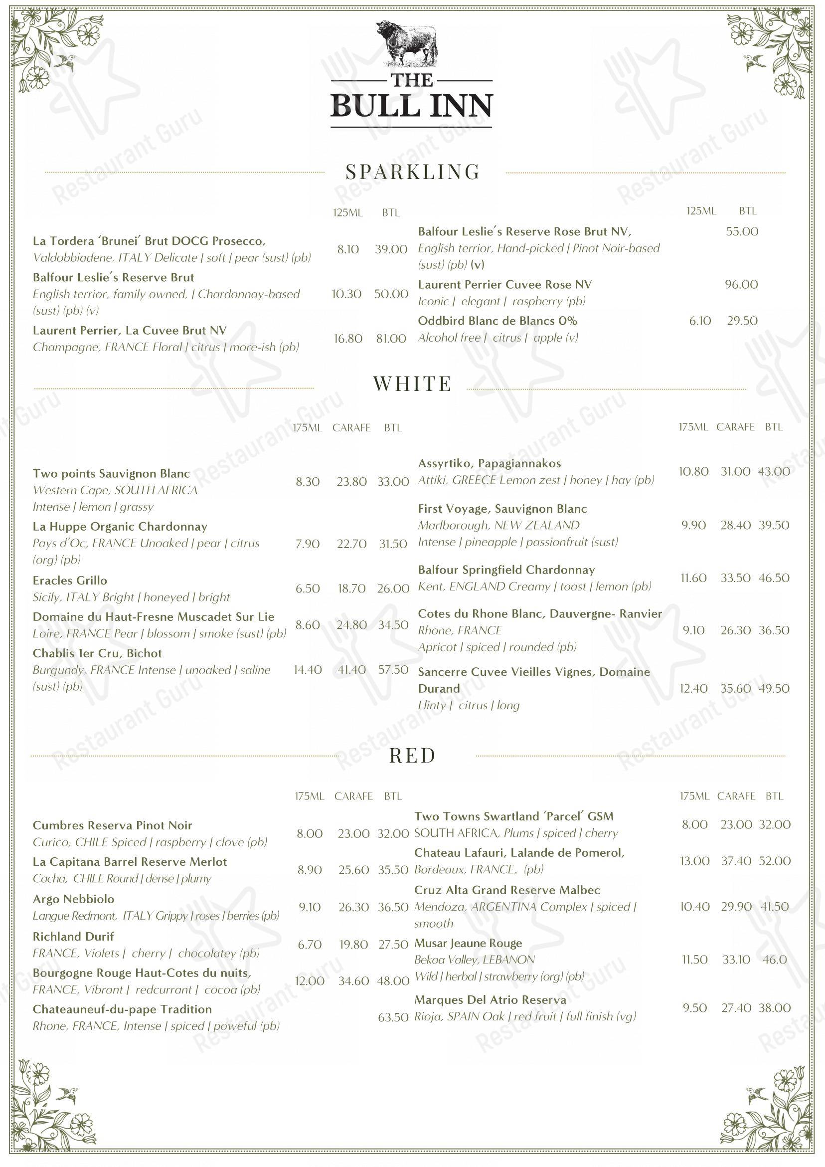 Menu at The Bull Inn, Sonning-on-Thames pub & bar, Sonning, High St