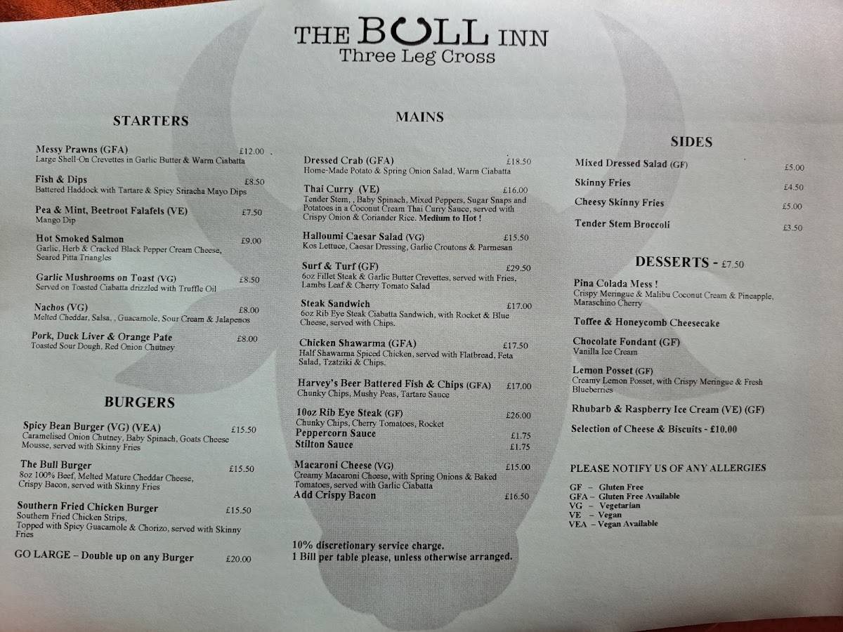 Menu at The Bull Inn Ticehurst pub & bar, Wadhurst