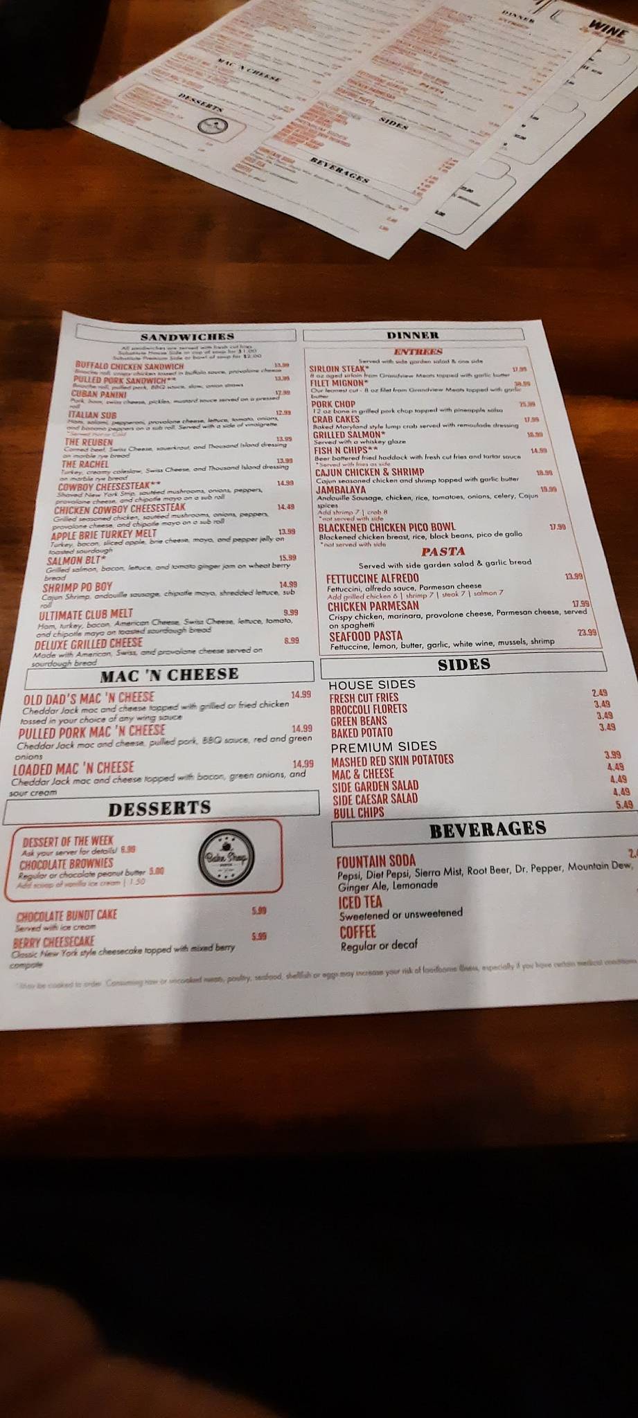 Menu at The Bull Pen Restaurant & Sports Bar, Tyrone