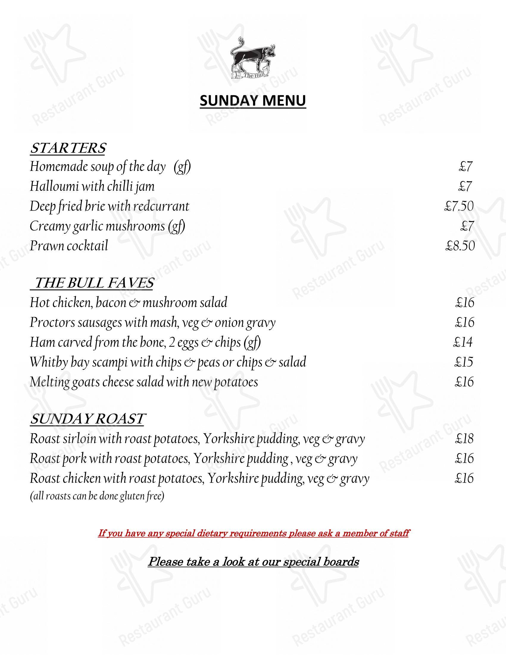Menu at The Bull pub & bar, Manningtree