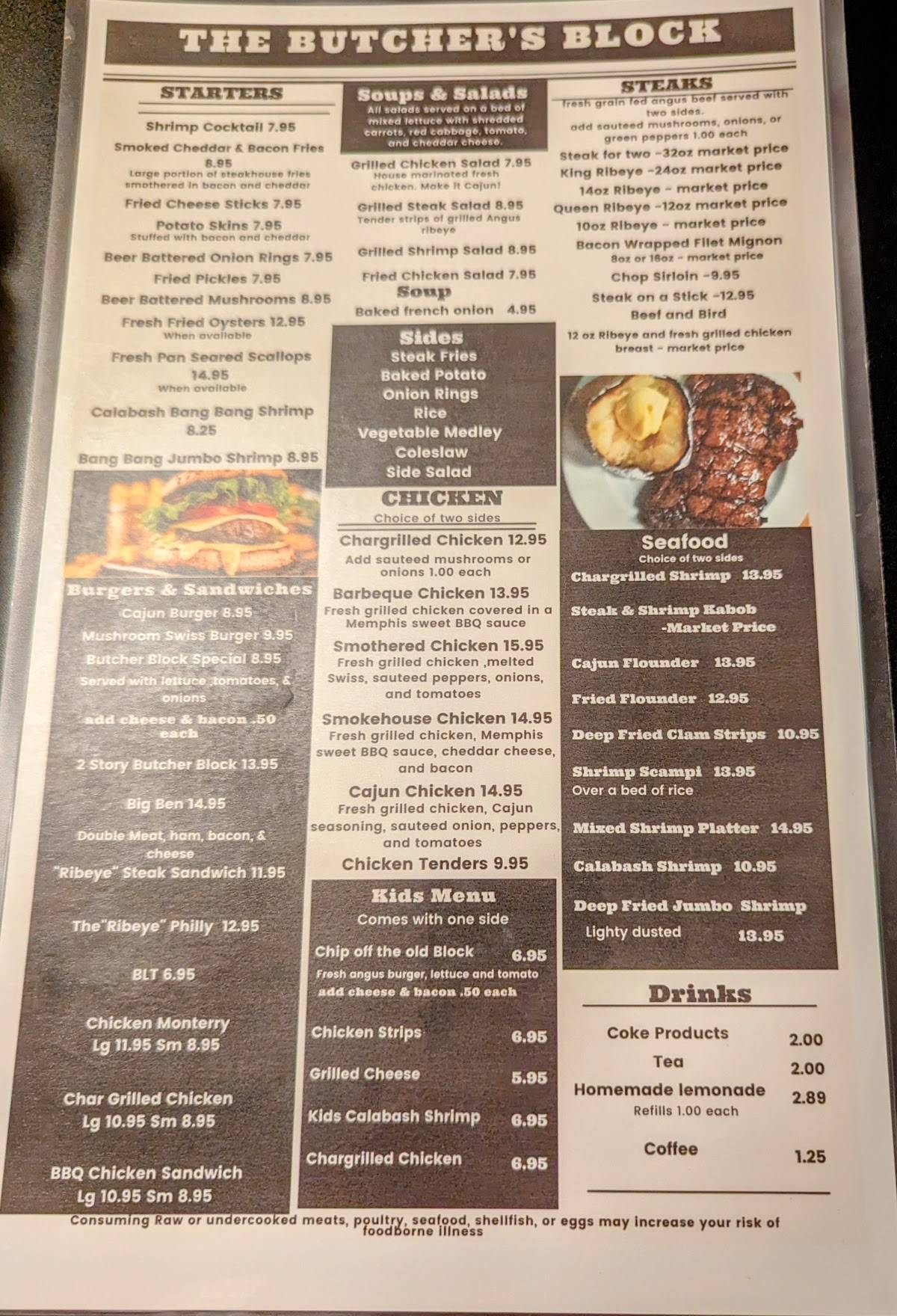 Menu at The Butcher's Block steakhouse, Greeneville
