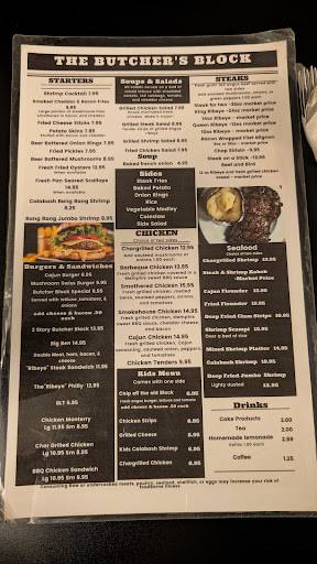 Menu at The Butcher's Block steakhouse, Greeneville