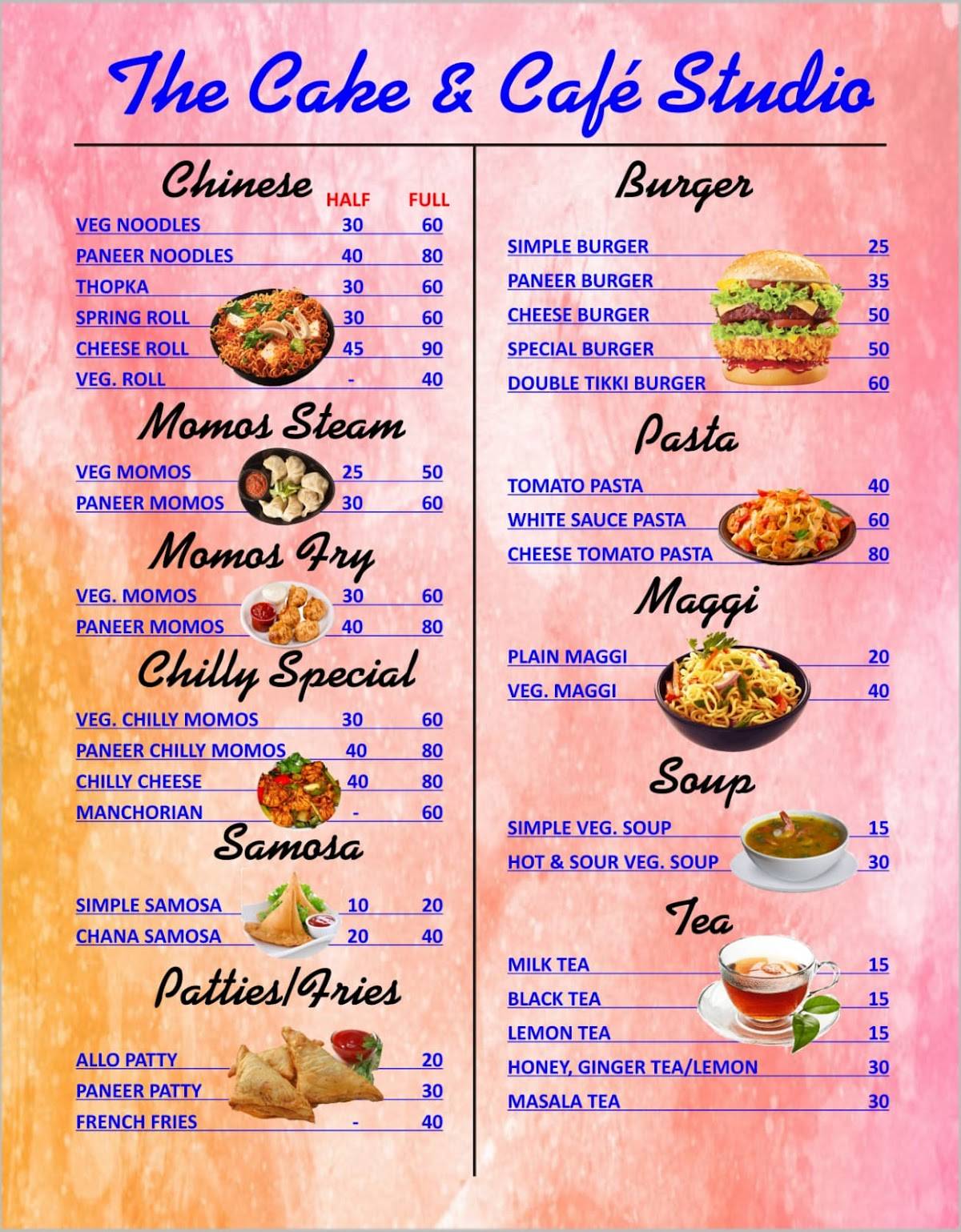 Menu at The Cake &Cafe studio, Nagrota Bagwan